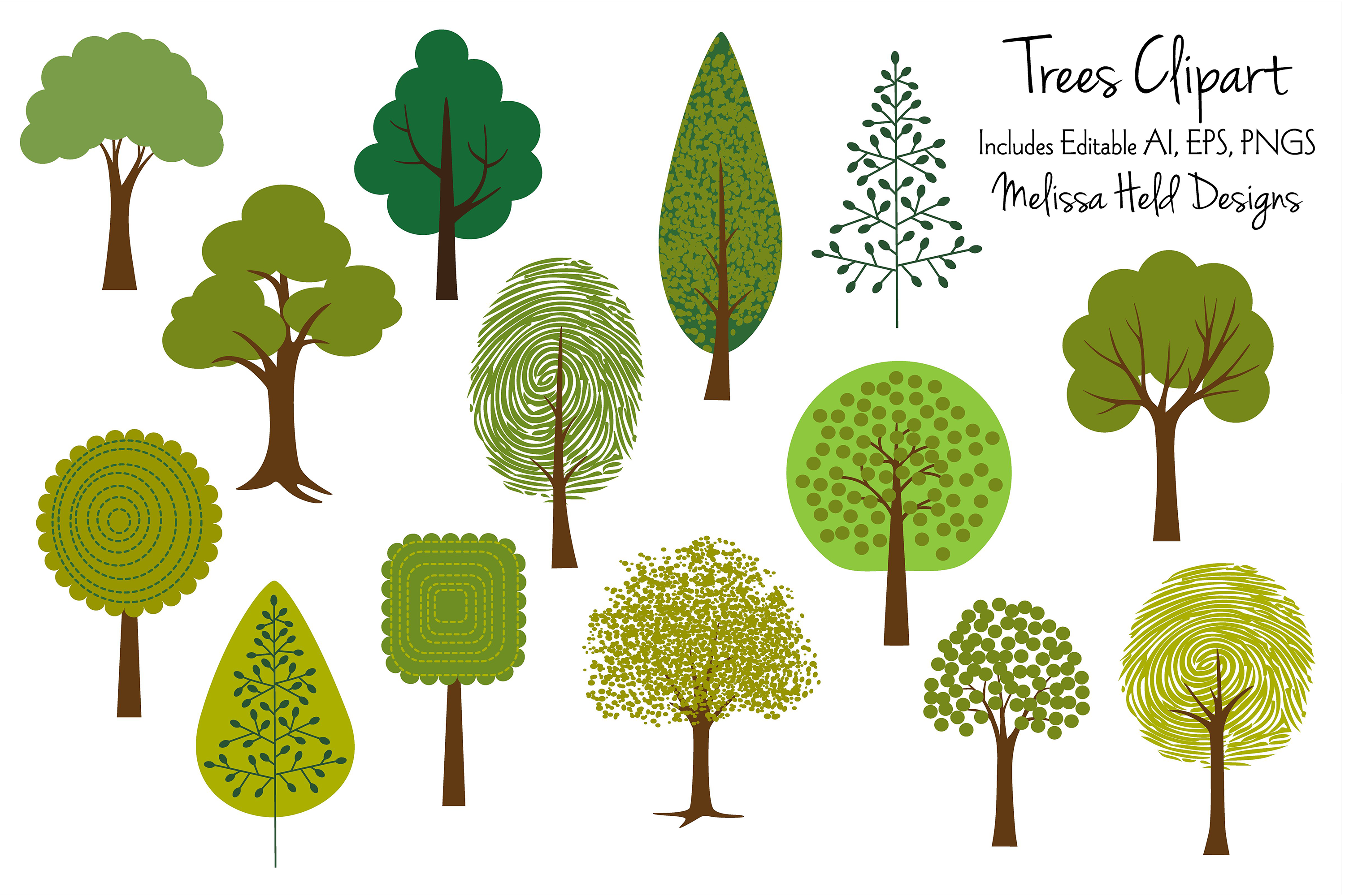 Trees Clipart (148502) | Illustrations | Design Bundles