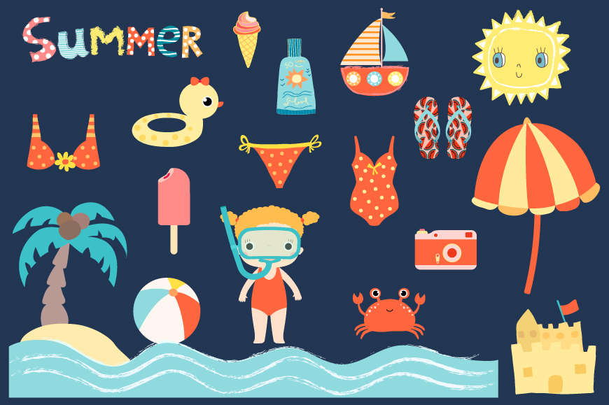 Cute summer beach clip art collection, Children holiday clipart (25471 ...