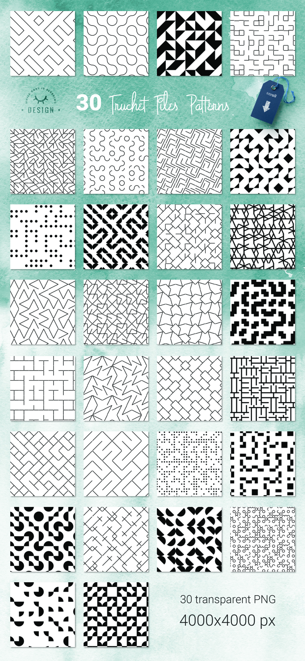 Truchet Tiles - Geometric Patterns (99773) | Patterns | Design Bundles