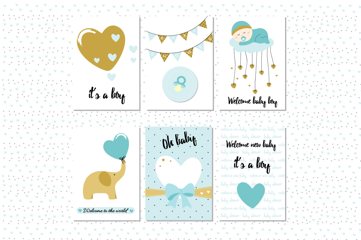 Baby shower set - It's a boy (192671) | Illustrations | Design Bundles