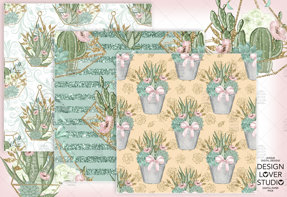 Sweet Succulent digital paper pack