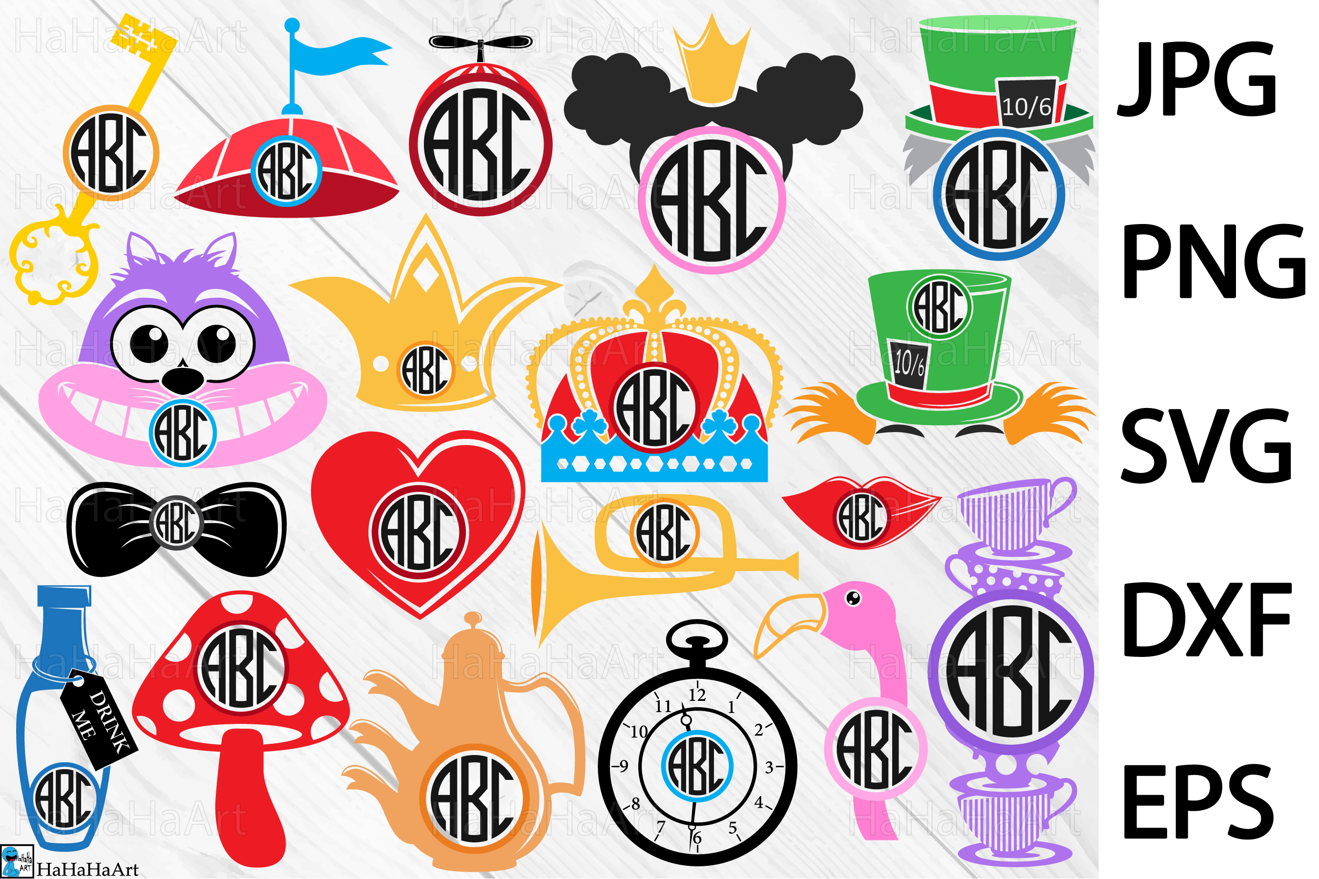 Circle Alice In Wonderland - Clip art / Cutting Files 154c