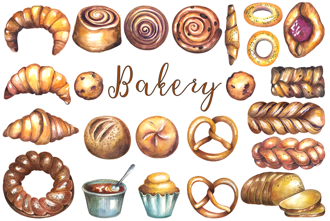 Bakery watercolor clipart (331500) | Illustrations | Design Bundles
