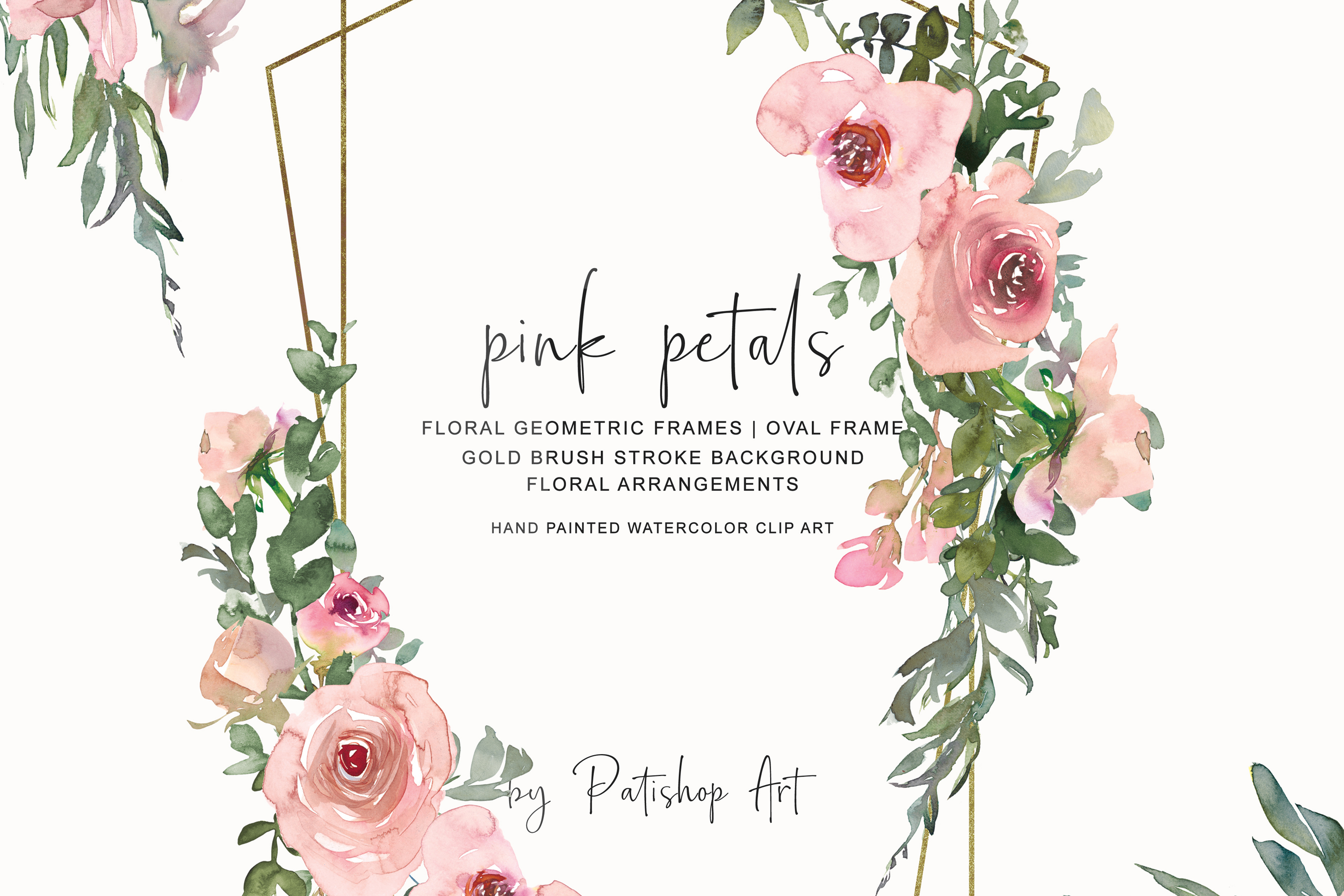 Watercolor Pink Gold Floral Frame Collection
