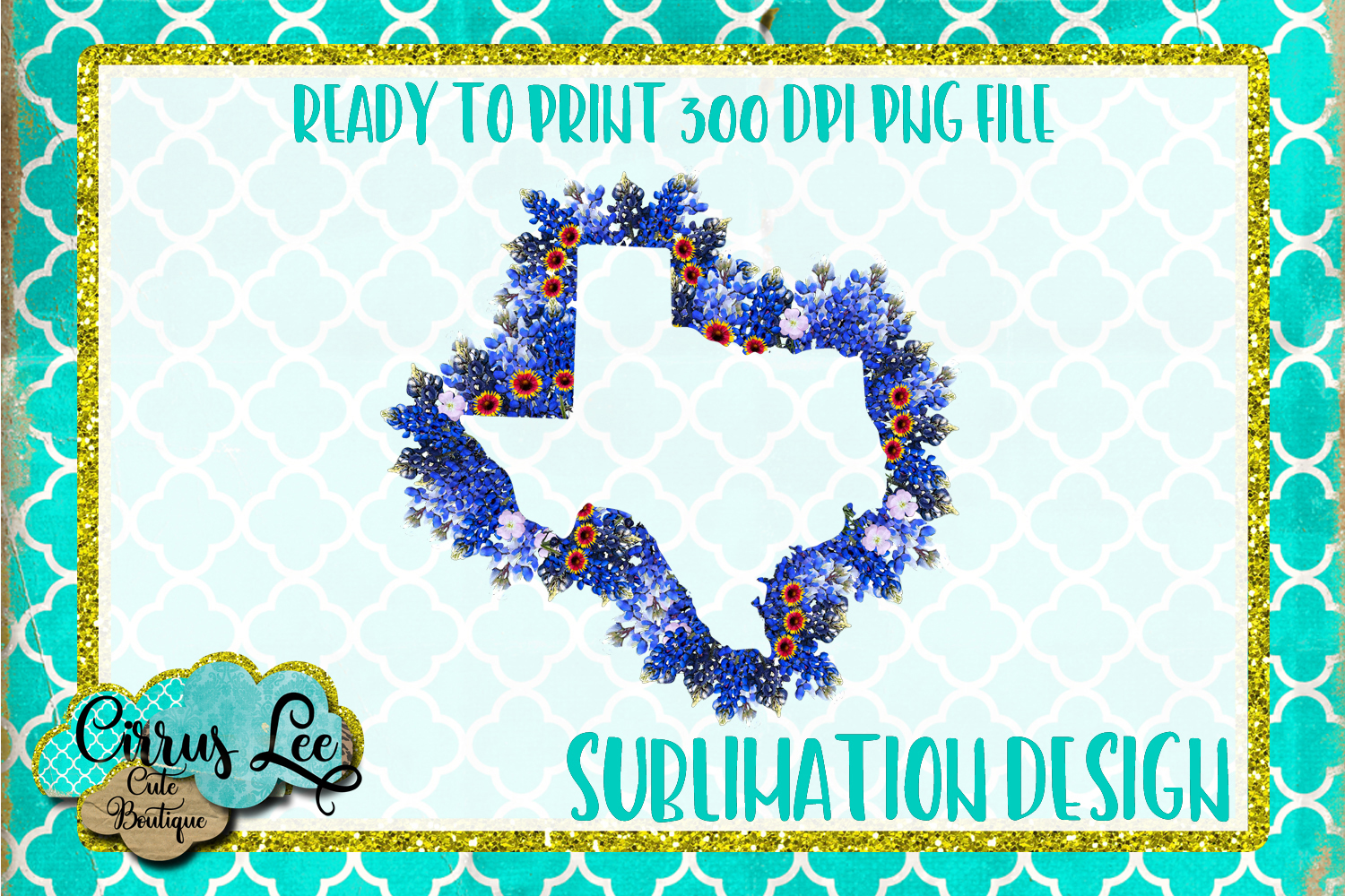 Bluebonnet Texas Outline Sublimation Design