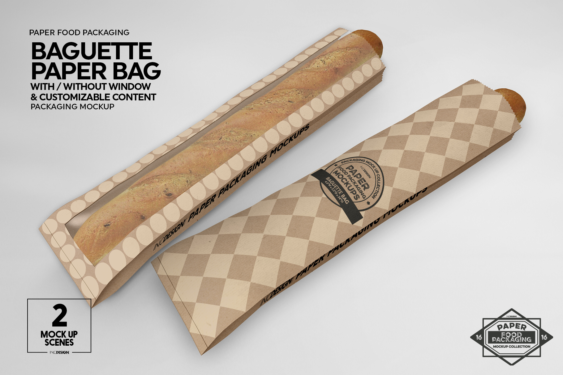 Long Paper Baguette Window Bag Packaging MockUp