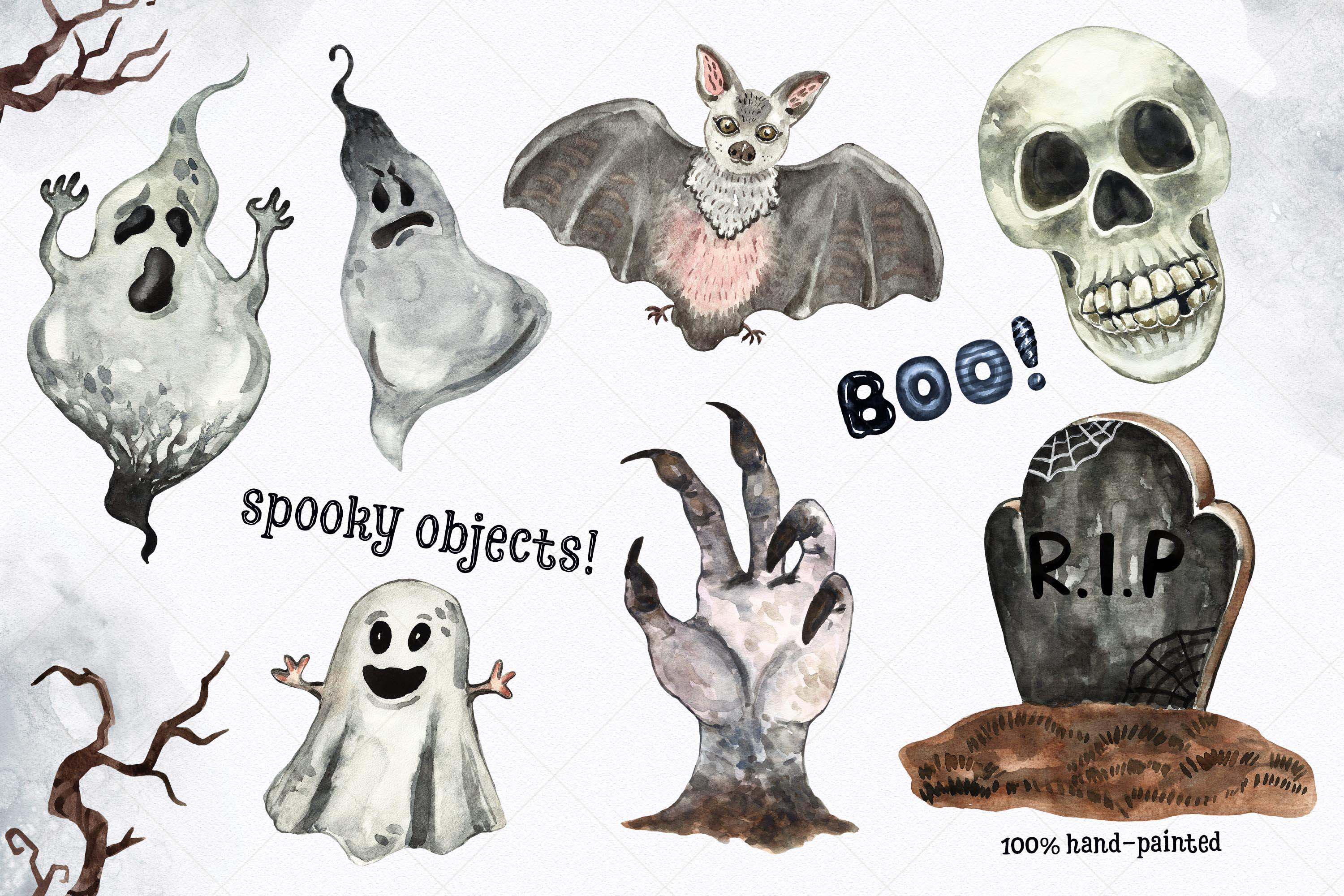 Watercolor Halloween Spooky Creepy Clipart