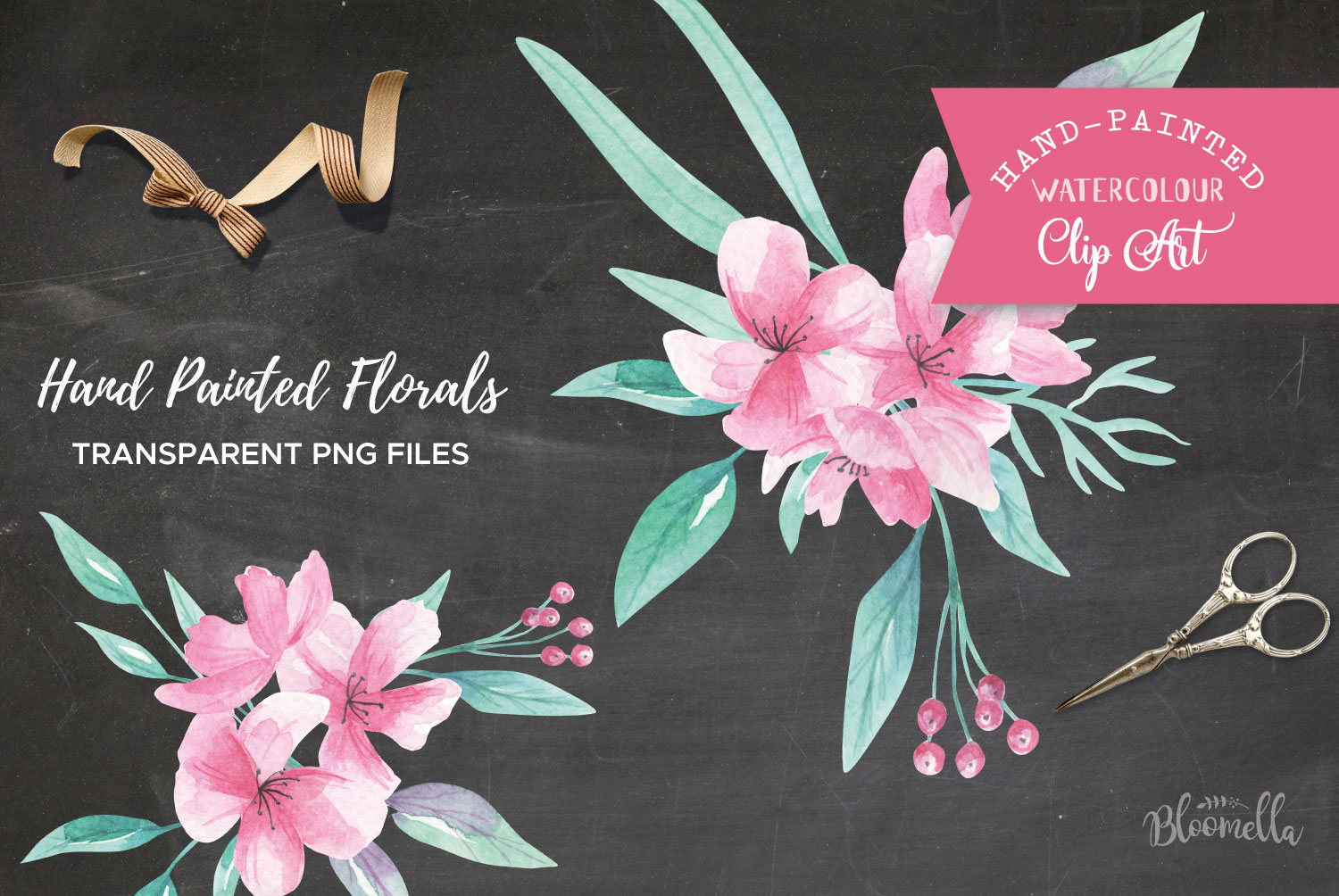 Watercolor Aqua Pink Clipart Bouquets Flowers Summer Florals (99896 ...