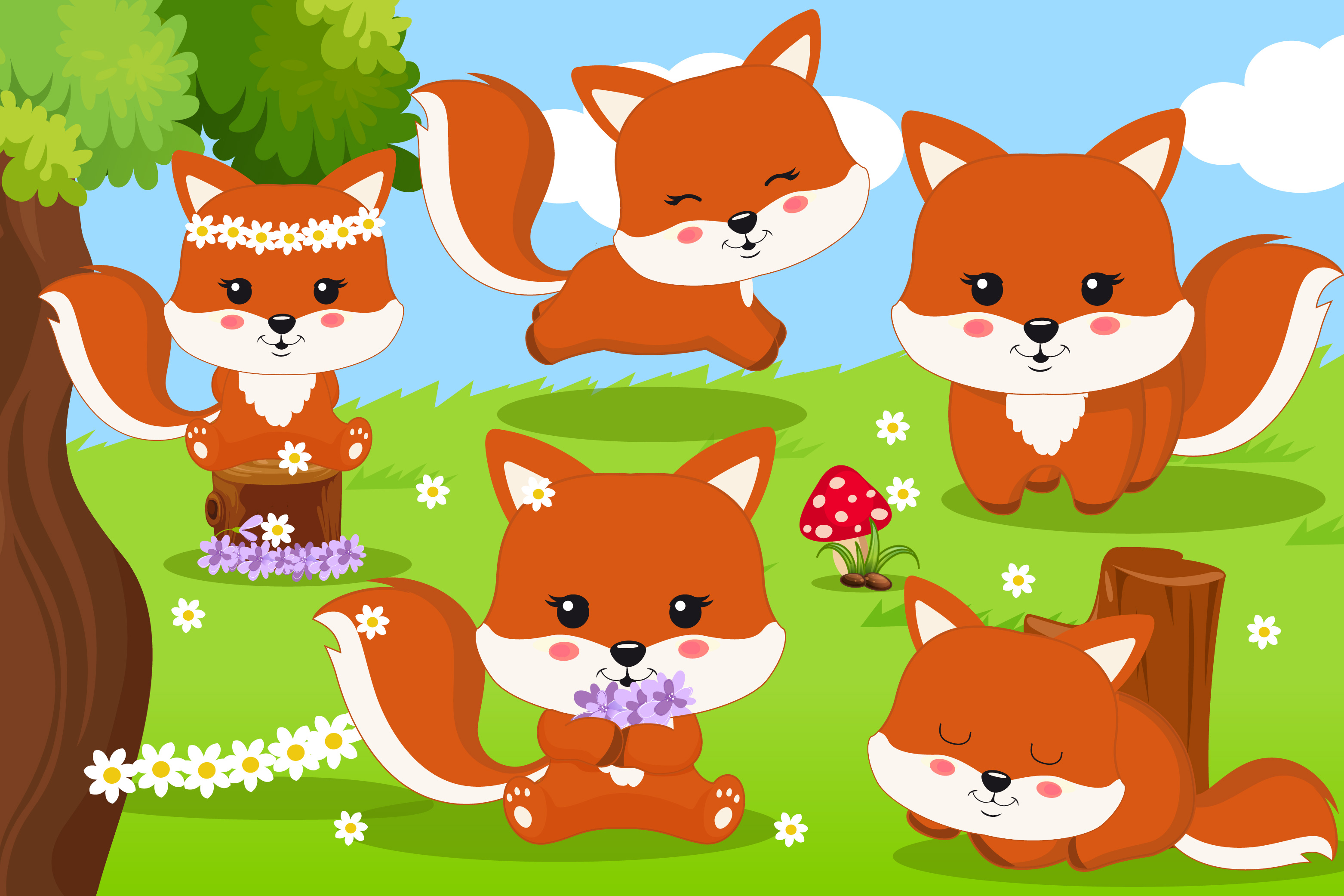 Fox clipart, Fox graphics (30965) | Illustrations | Design Bundles