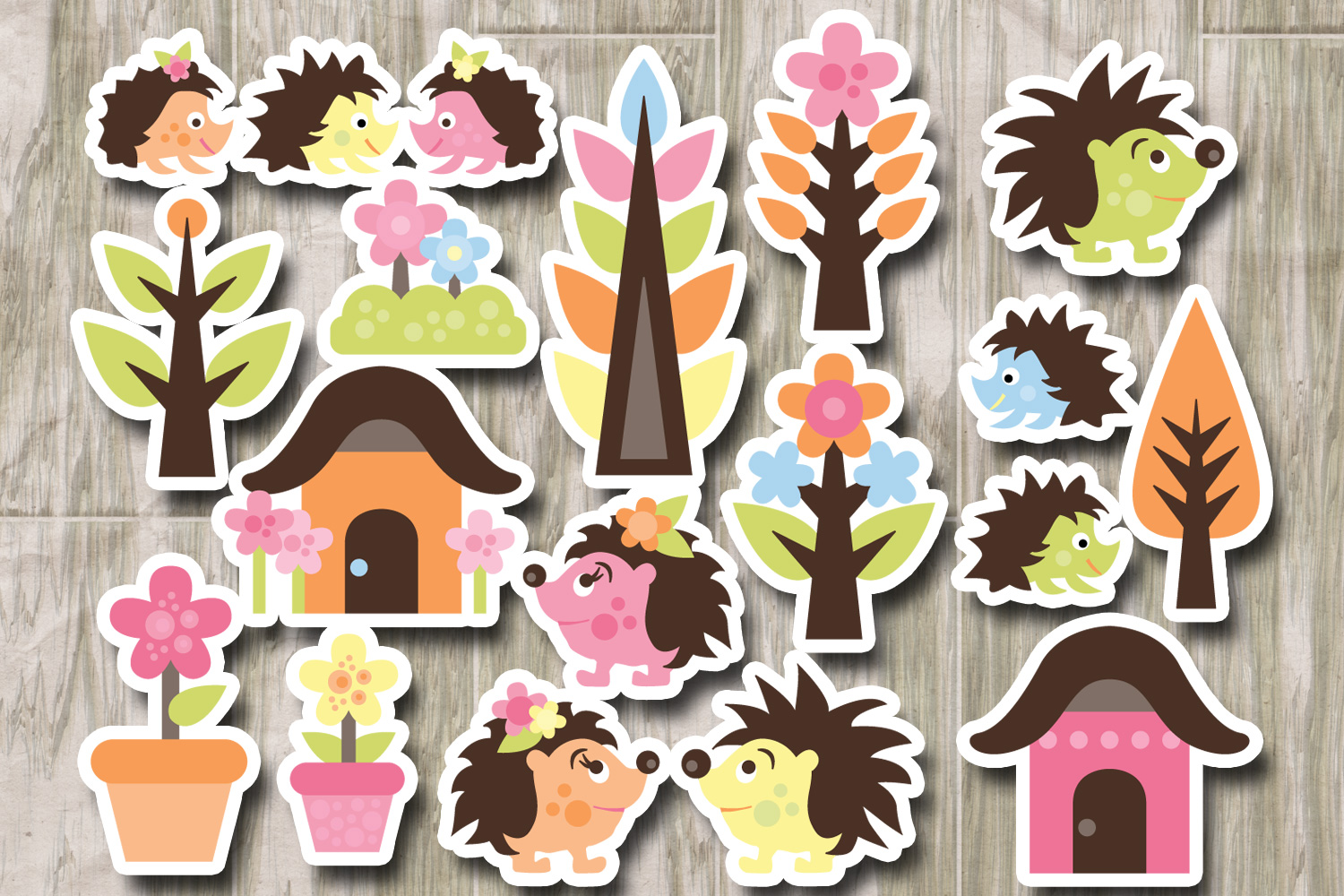 Hedgehogs clip art graphics (83979) | Illustrations | Design Bundles