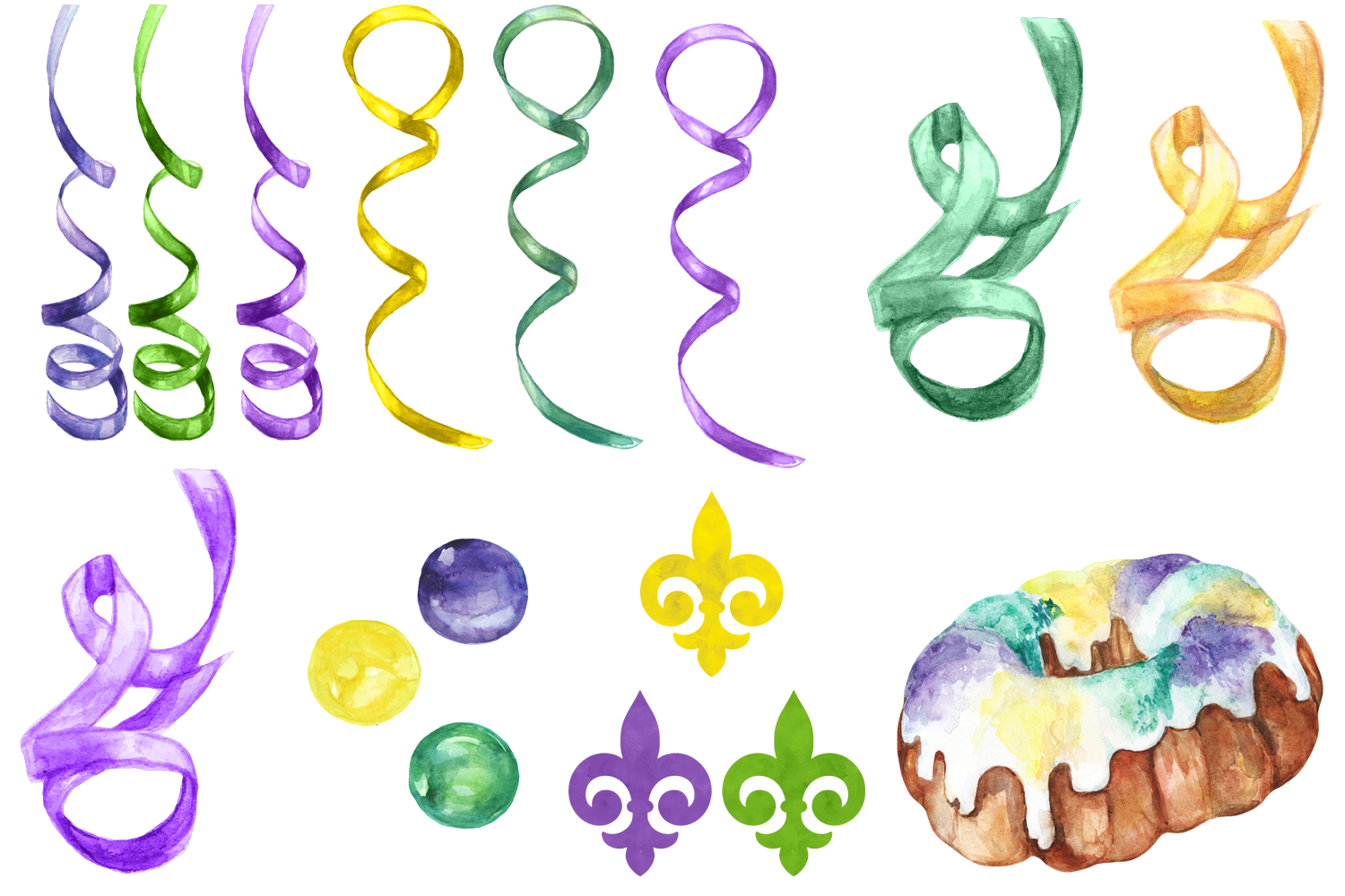 Watercolor Mardi Gras digital clip art (40620) | Illustrations | Design ...