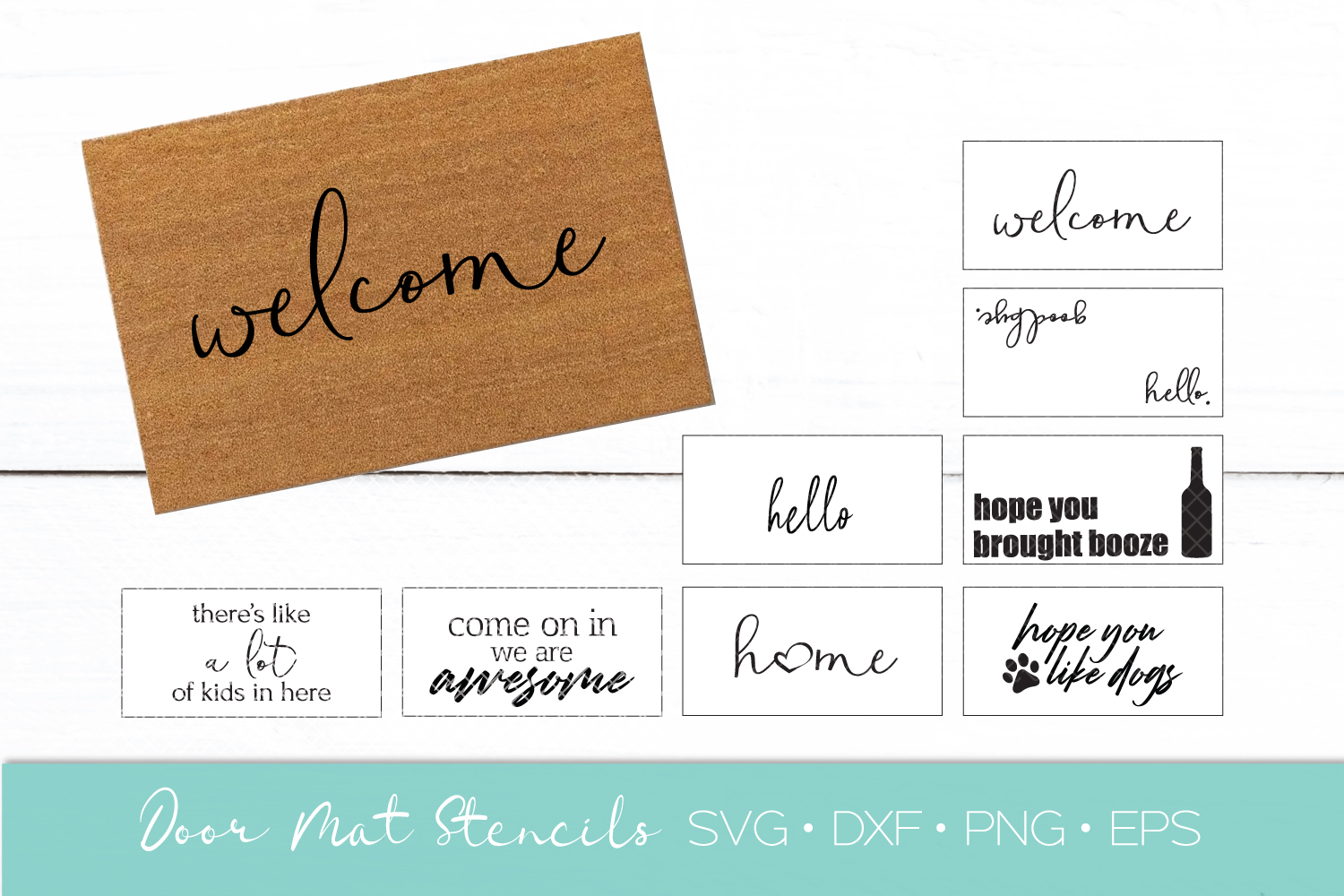 Welcome Door Mat SVG Bundle - Welcome DXF PNG Stencil