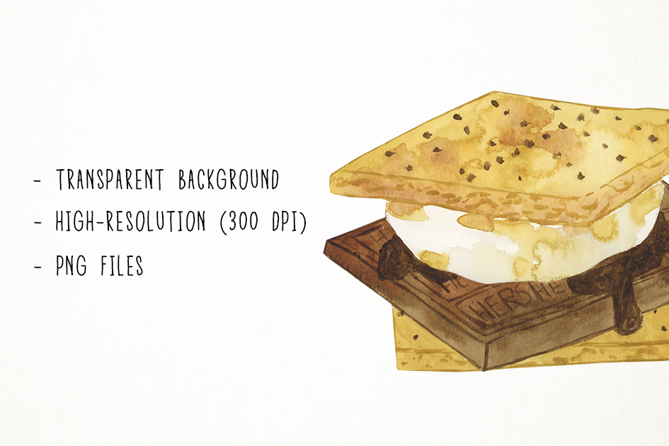 Watercolor Smores Clipart, Smores Clipart, Marshmallows