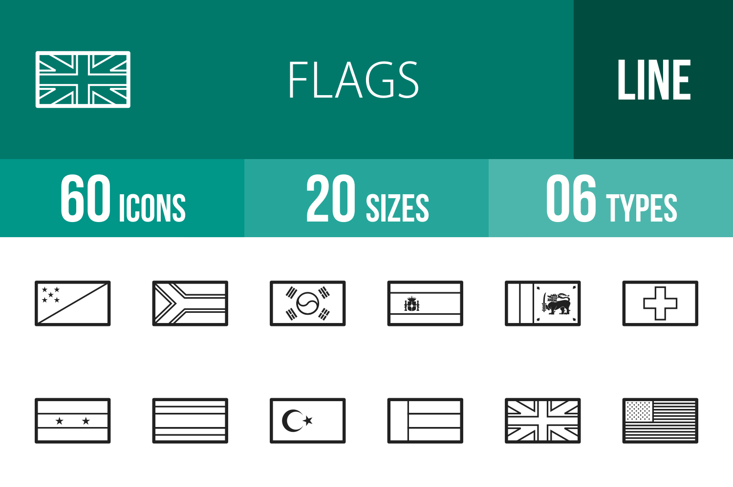 60 Flags Line Icons (54512) | Icons | Design Bundles