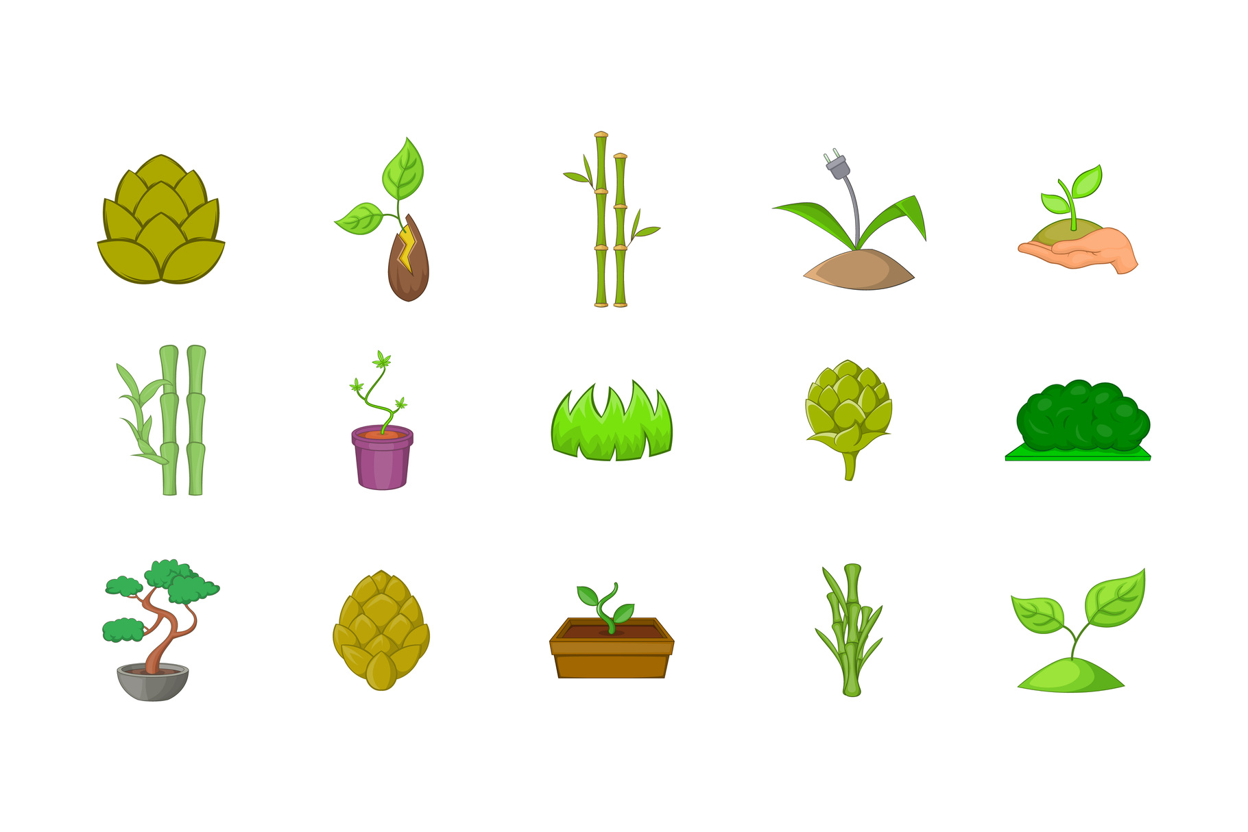 Plant icon set, cartoon style (373813) | Illustrations | Design Bundles