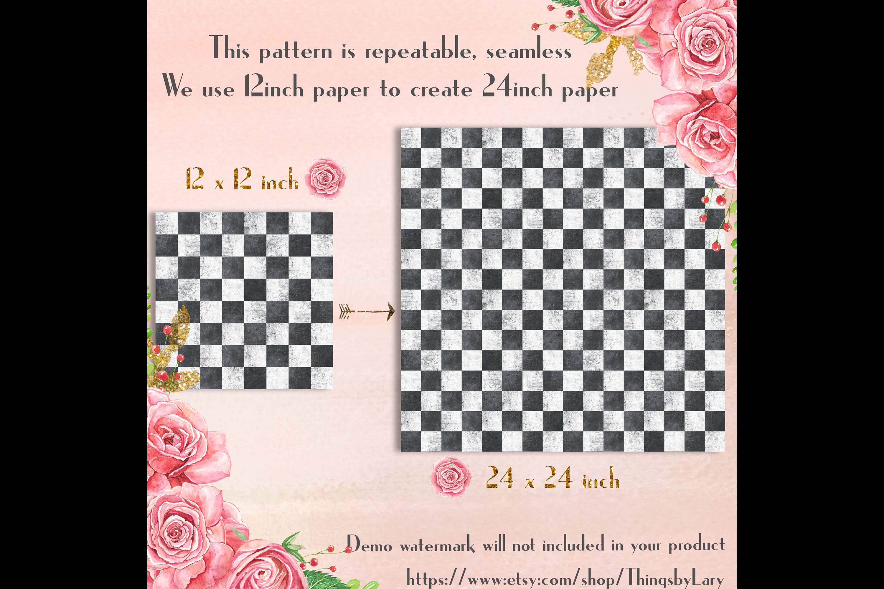 100 Seamless Vintage Checkered Chess Board Digital Papers (300426 ...