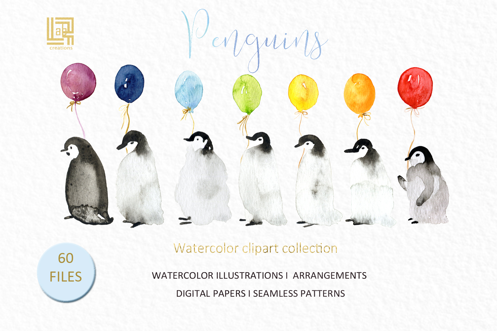Penguins. Watercolor clipart (39305) | Illustrations | Design Bundles