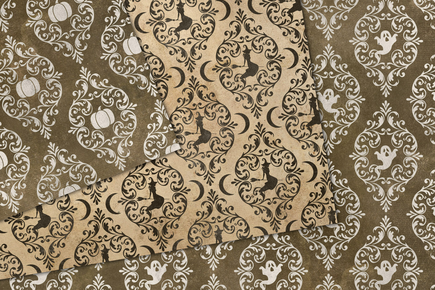 Vintage Halloween Damask Digital Paper