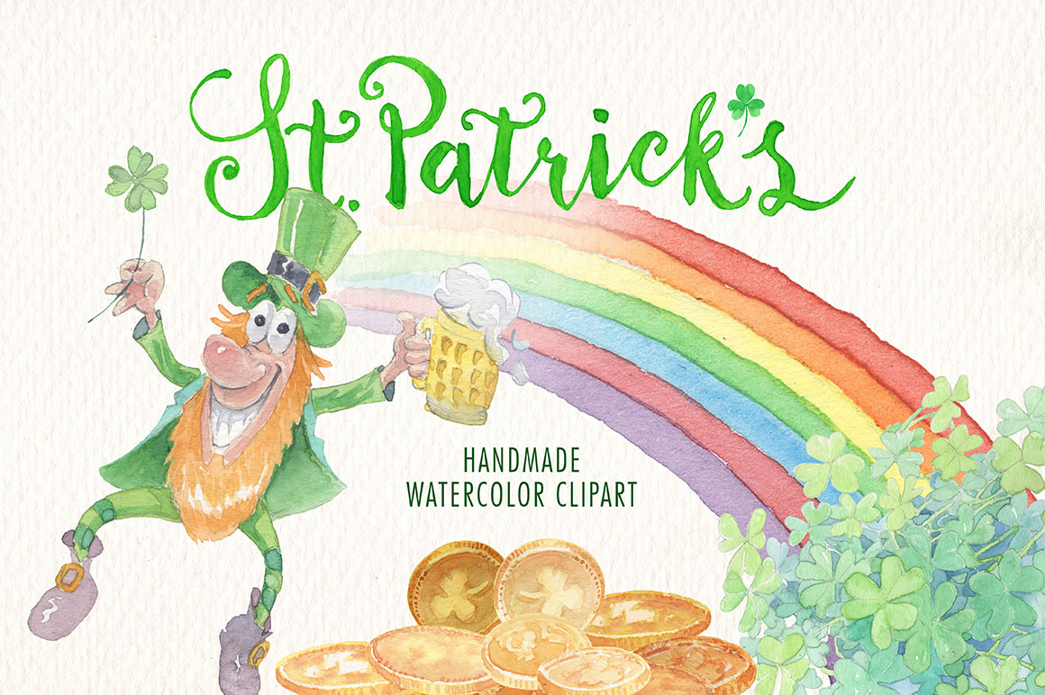 St Patrick's Day Watercolor Clipart Set