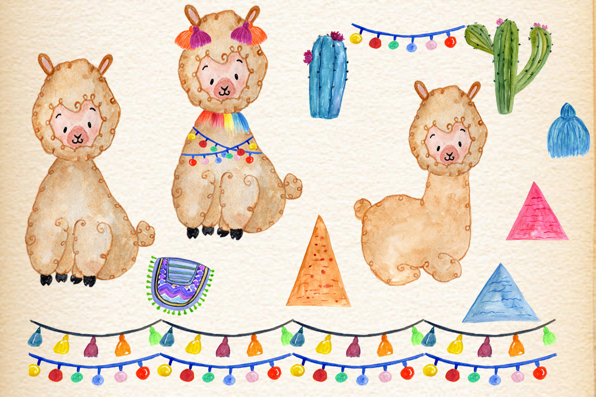 Watercolor Llama Clipart