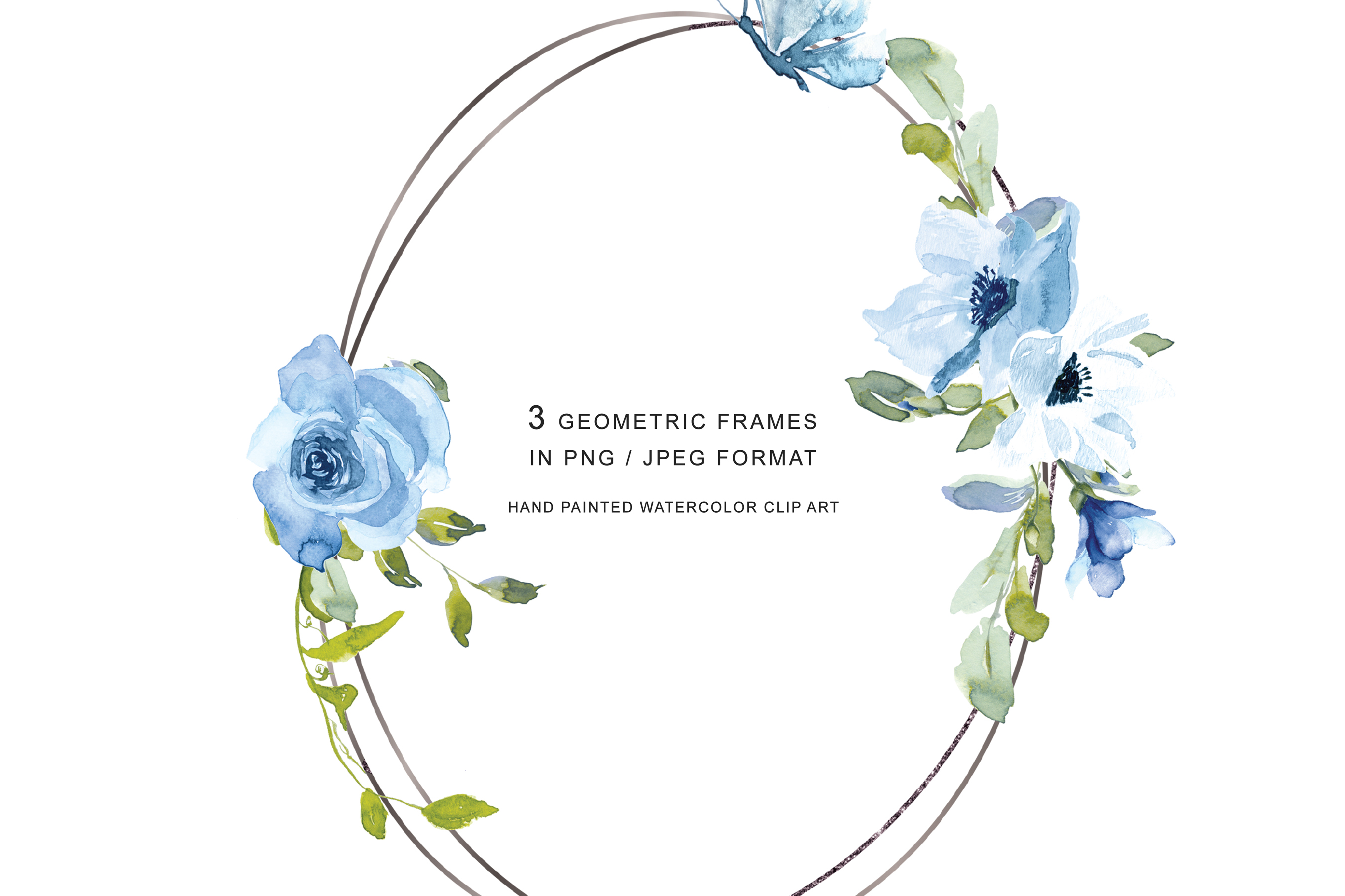 Silver Geometric Frames Watercolor Flowers Clipart (107330 ...