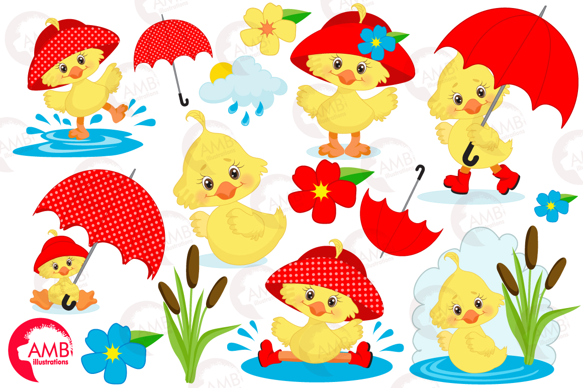 Rainy Day Ducks graphic, illustration, Clipart pack AMB-1823 (43523 ...