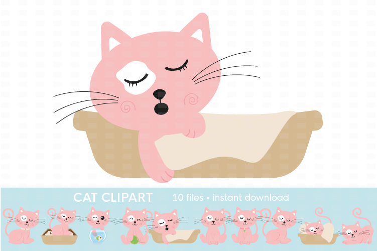 Cat clipart, cat clip art printable, cute pink cat clip art (254571 ...