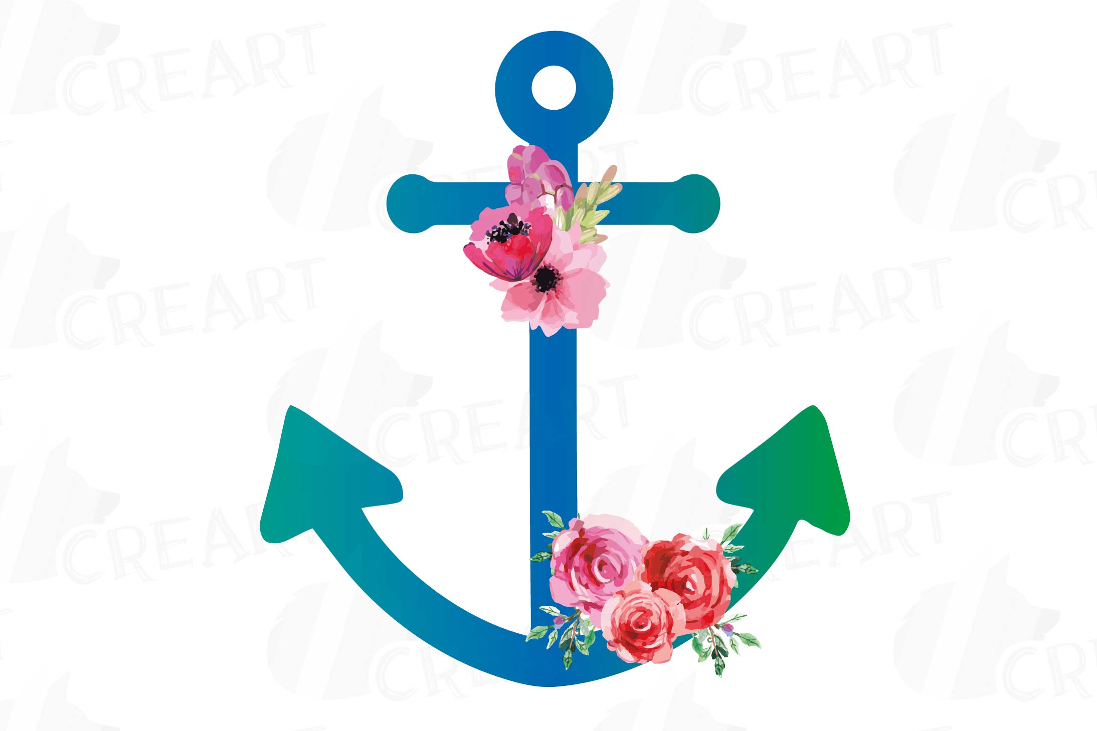 Colorful Floral Anchor clip art collection, watercolor flora (106561 ...