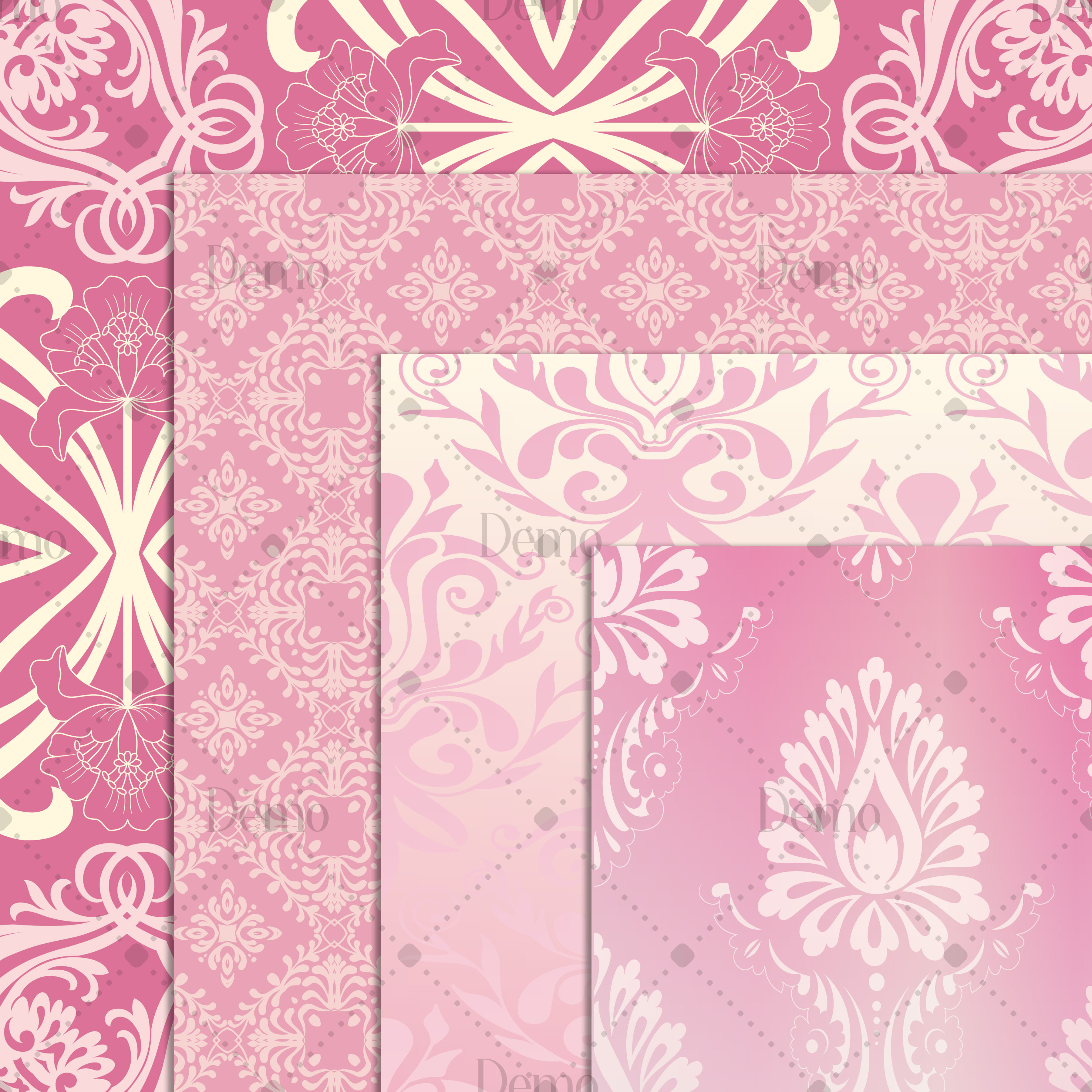 16 Pink Damask Texture Papers, Ombre Paper, Luxury Paper, Digital ...