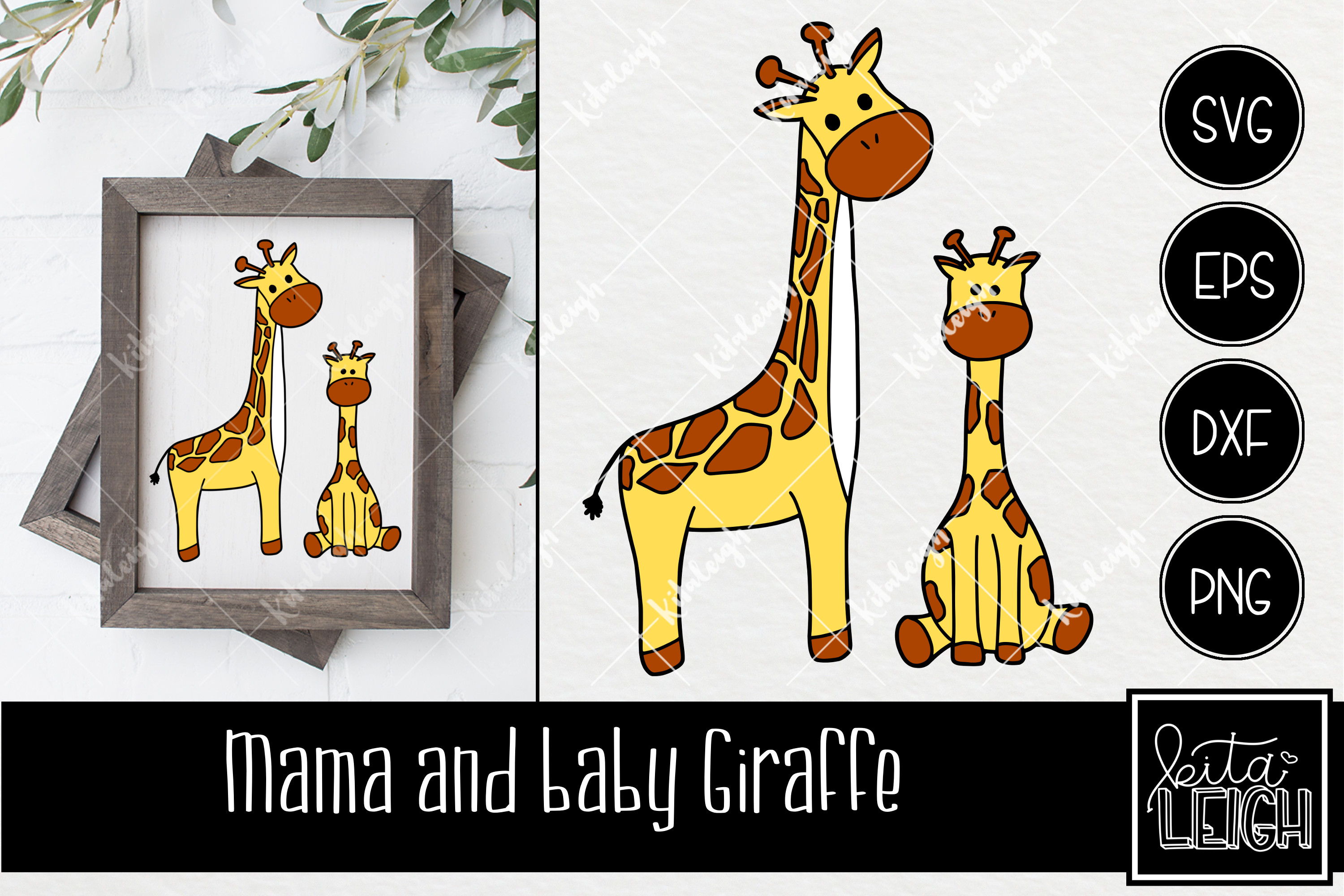 Giraffe Mama and Baby (88611) | Illustrations | Design Bundles