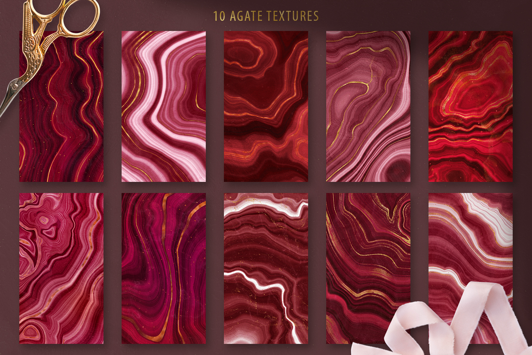Gold Veined Red Agate Textures - Agate Stone Backgrounds
