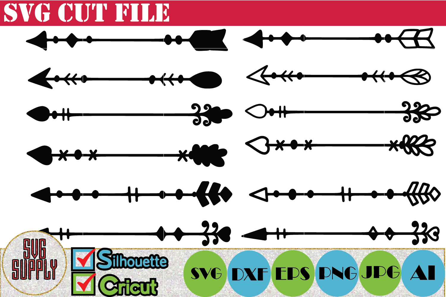 Arrow Set SVG Cut File Vinyl Decal and Iron on Transfer file