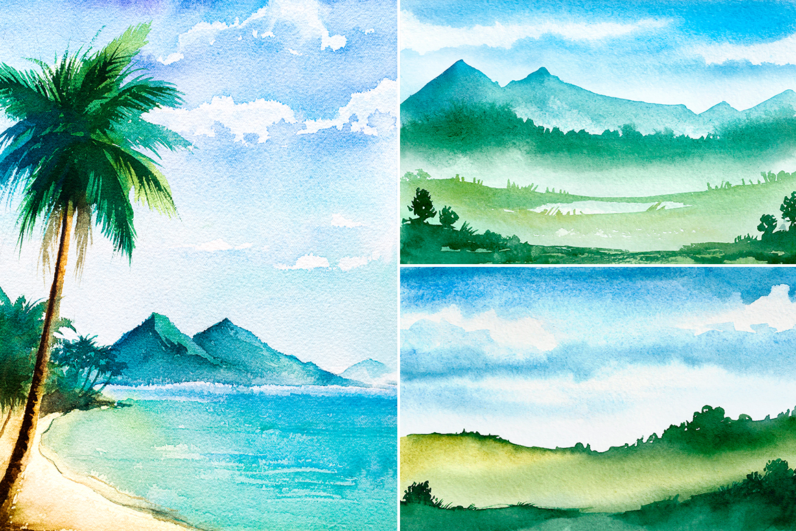 Landscape. Watercolor sketches.