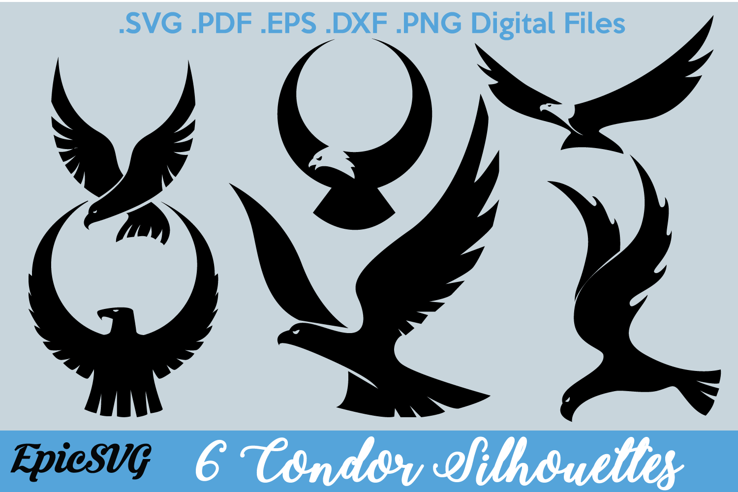6 Condor Silhouettes | Digital files Silhouette Cricut (268241) | SVGs ...