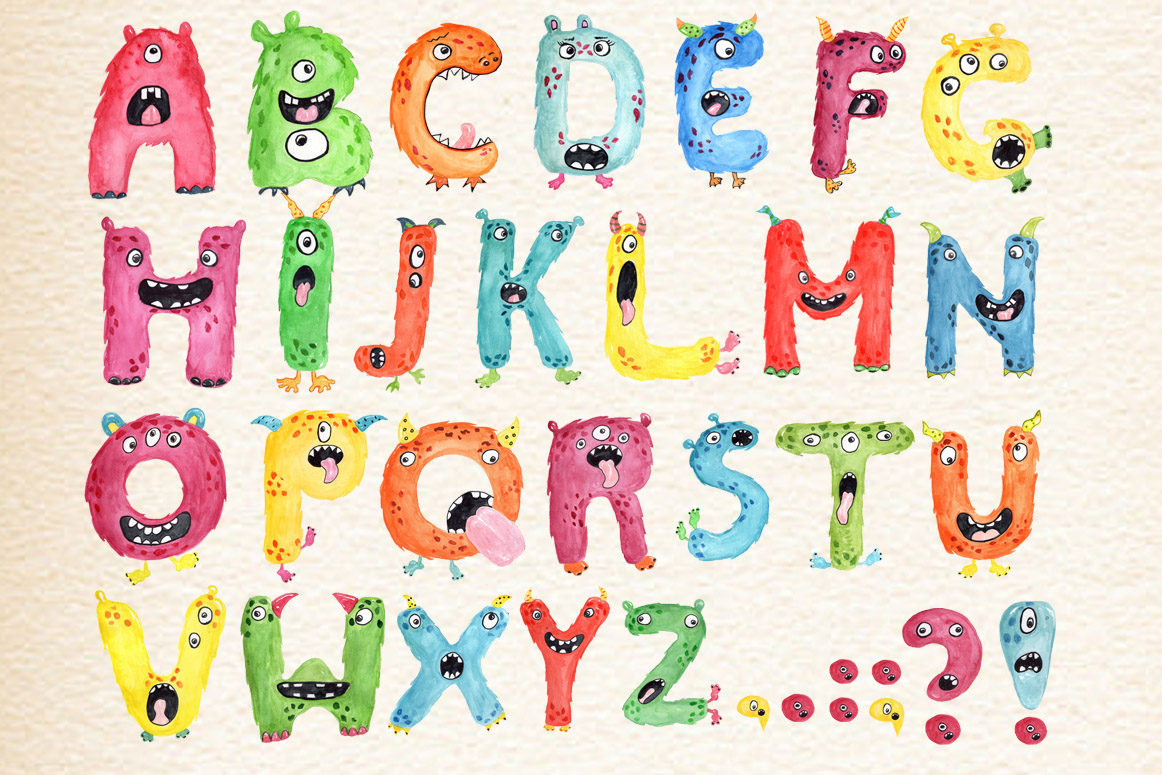 Monster kids alphabet clipart (32632) | Illustrations | Design Bundles