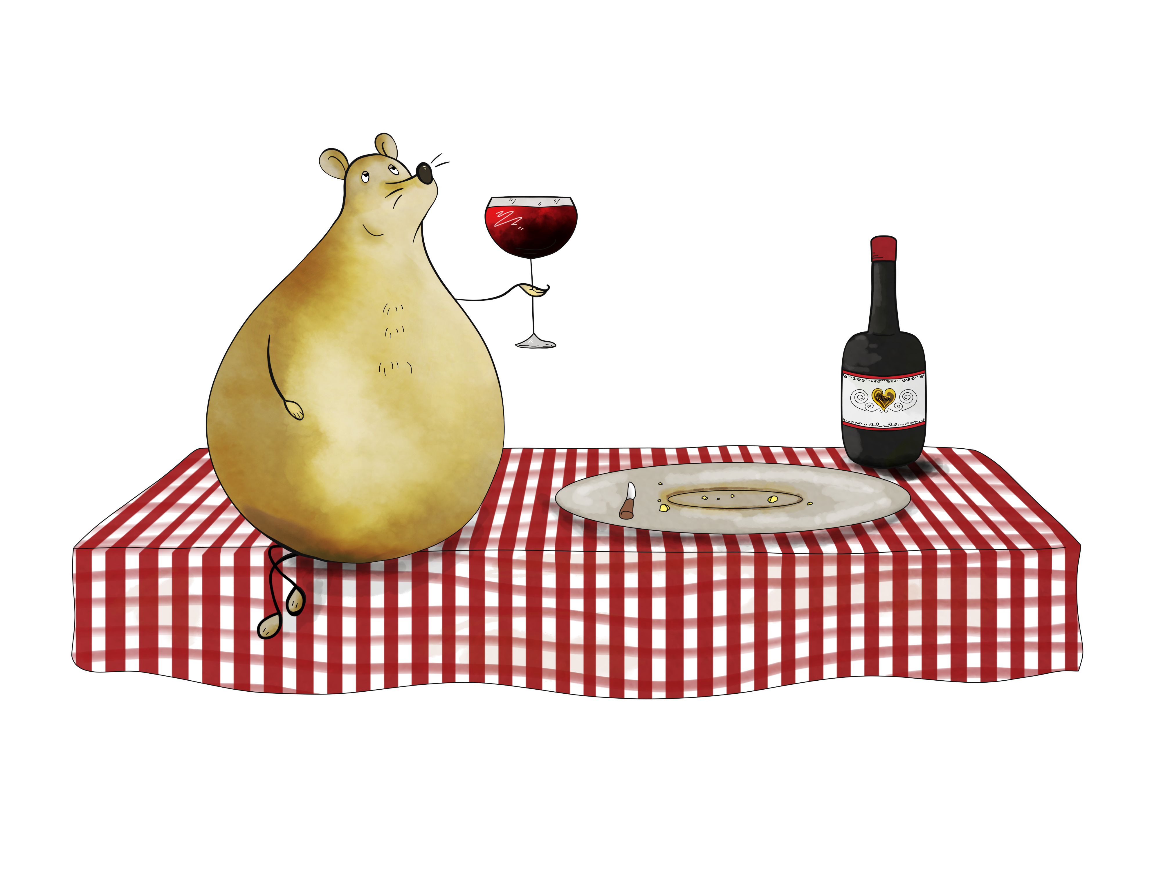 Mouse with Cheese and Wine