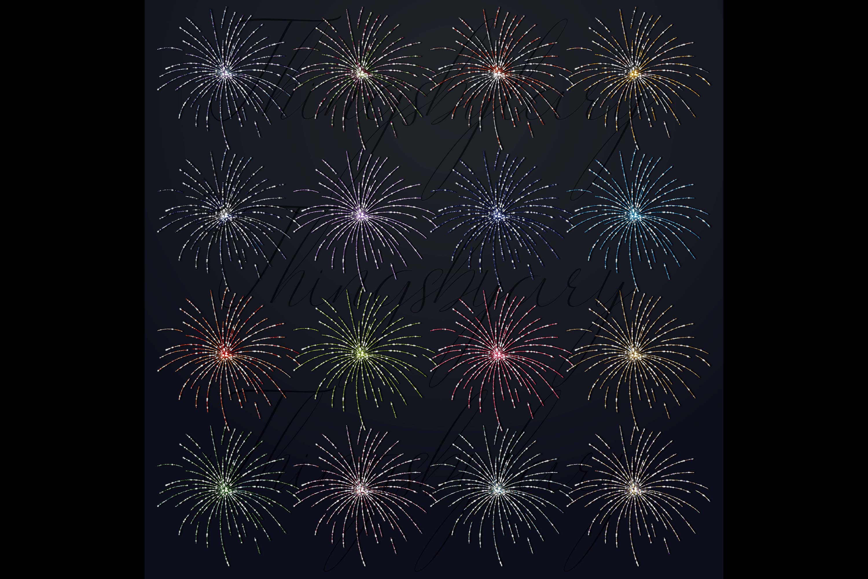 16 Glitter Glowing Fireworks New Year Eve PNG Overlay Images