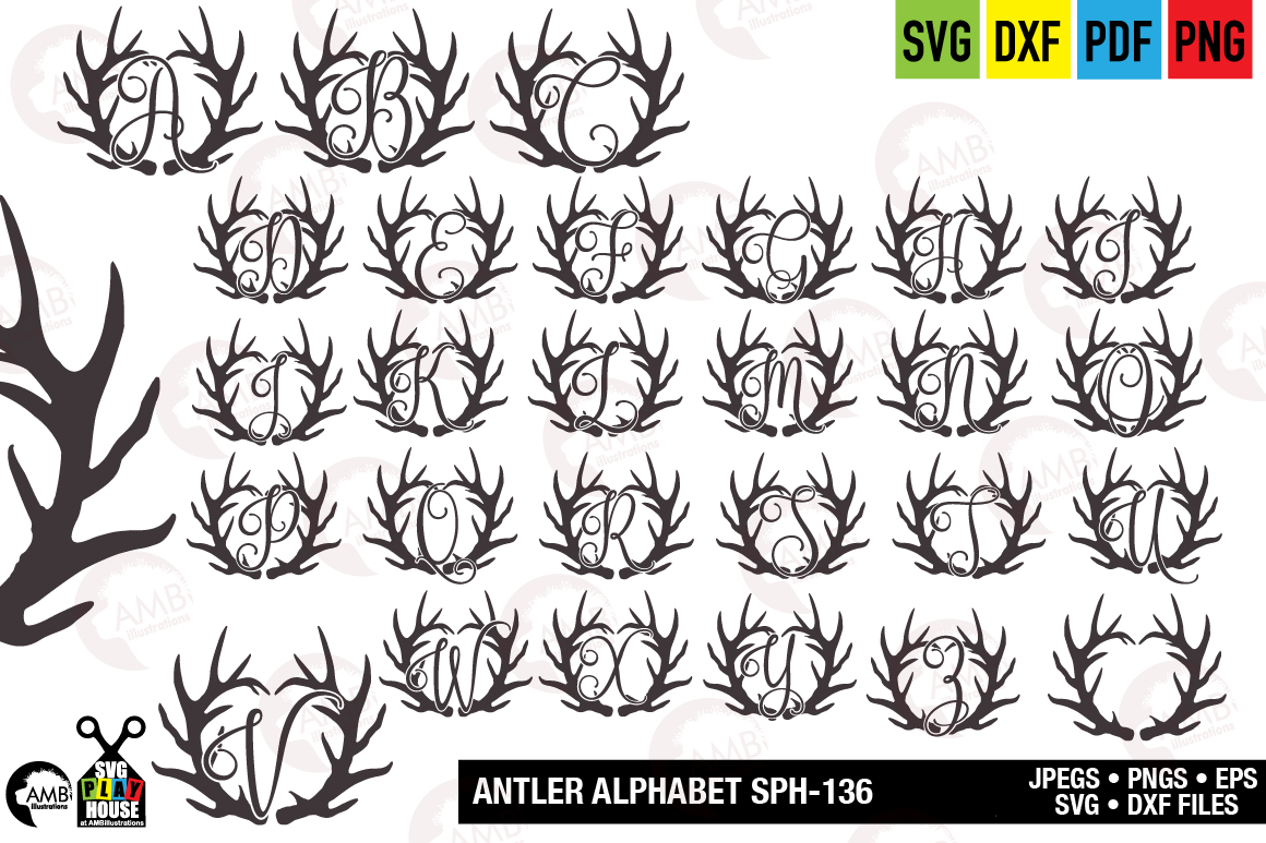 Antler Alphabet svg, Antler graphics svg, SPH-136