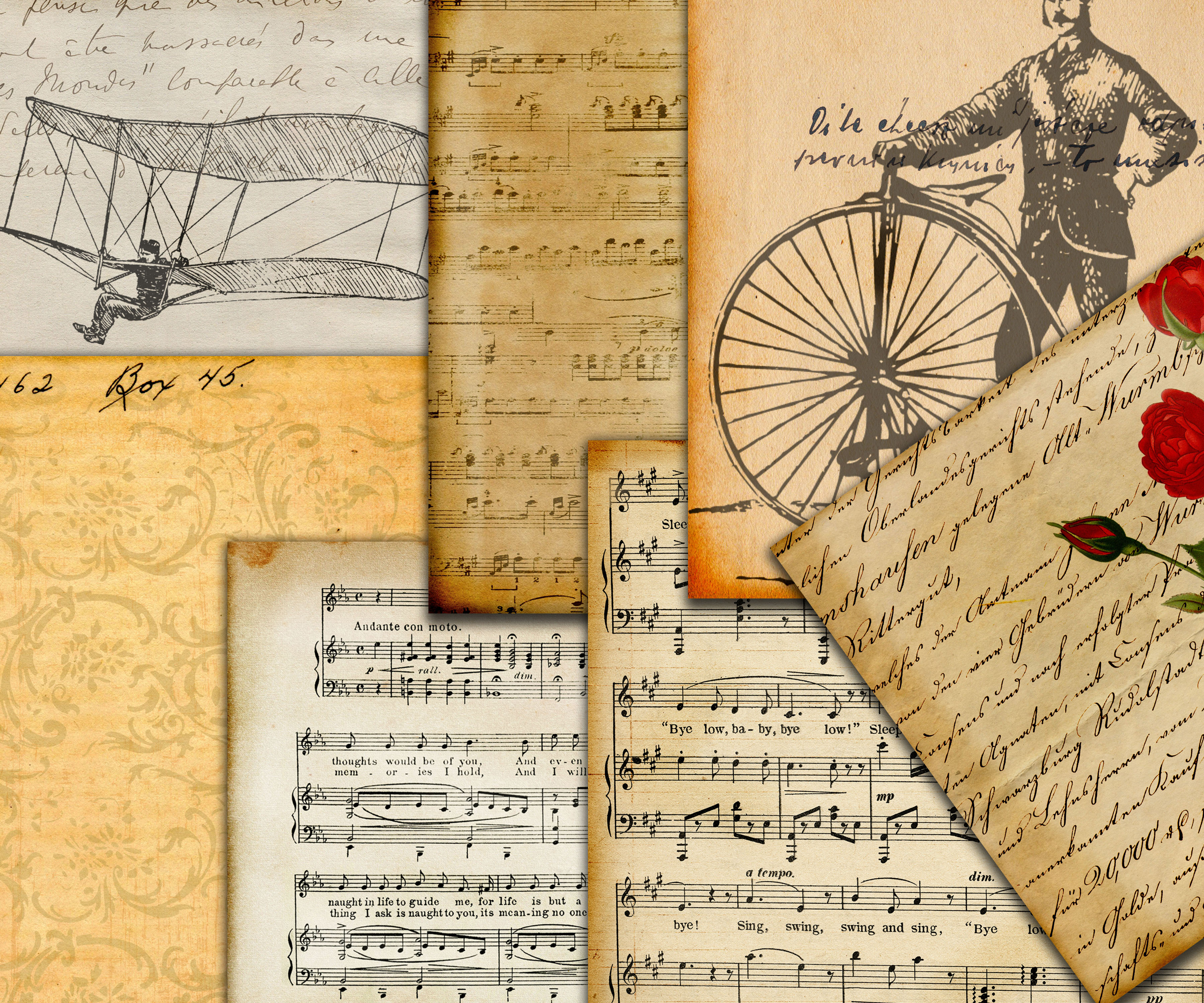 Antique Digital Papers (30325) | Backgrounds | Design Bundles