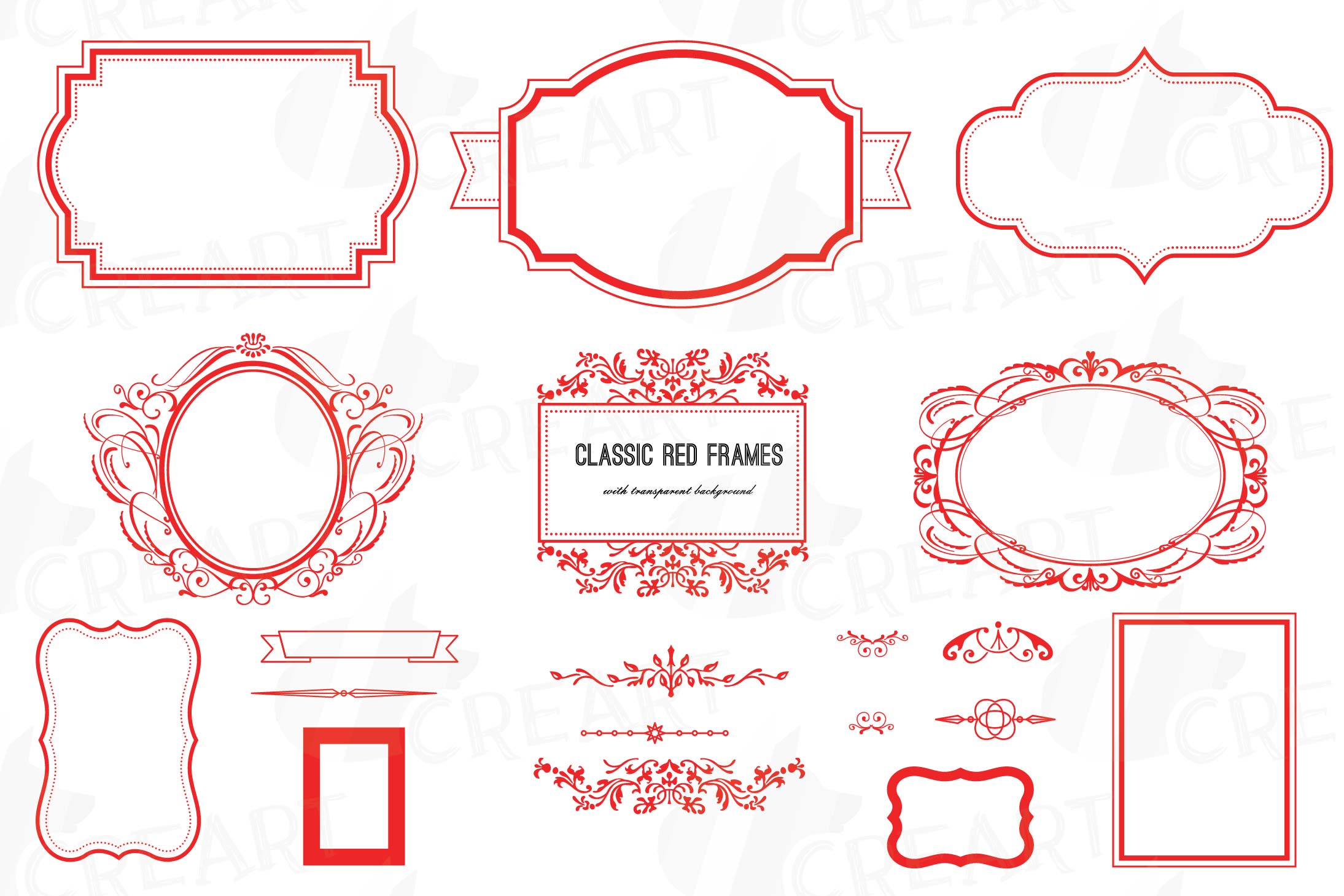 Classic red frames, printable Christmas borders clip art pac
