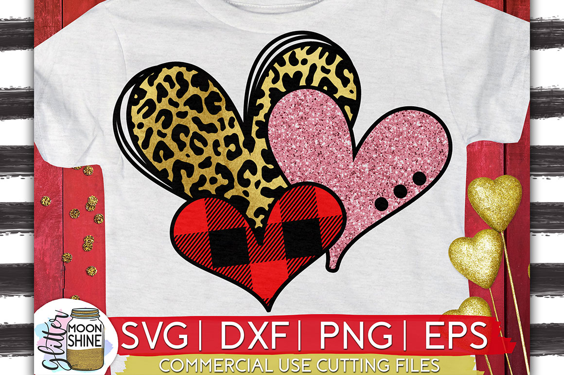 Triple Hearts Valentine's SVG DXF PNG EPS Cutting Files