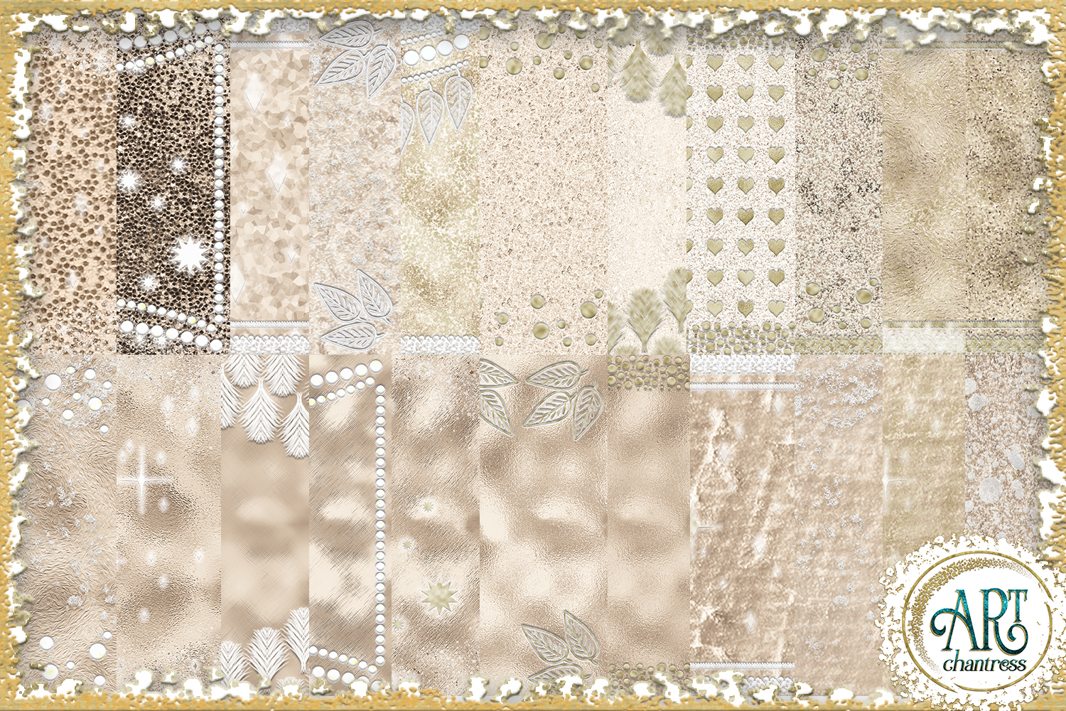 Champagne Ivory Gold Seamless Digital Papers,Border,Overlay