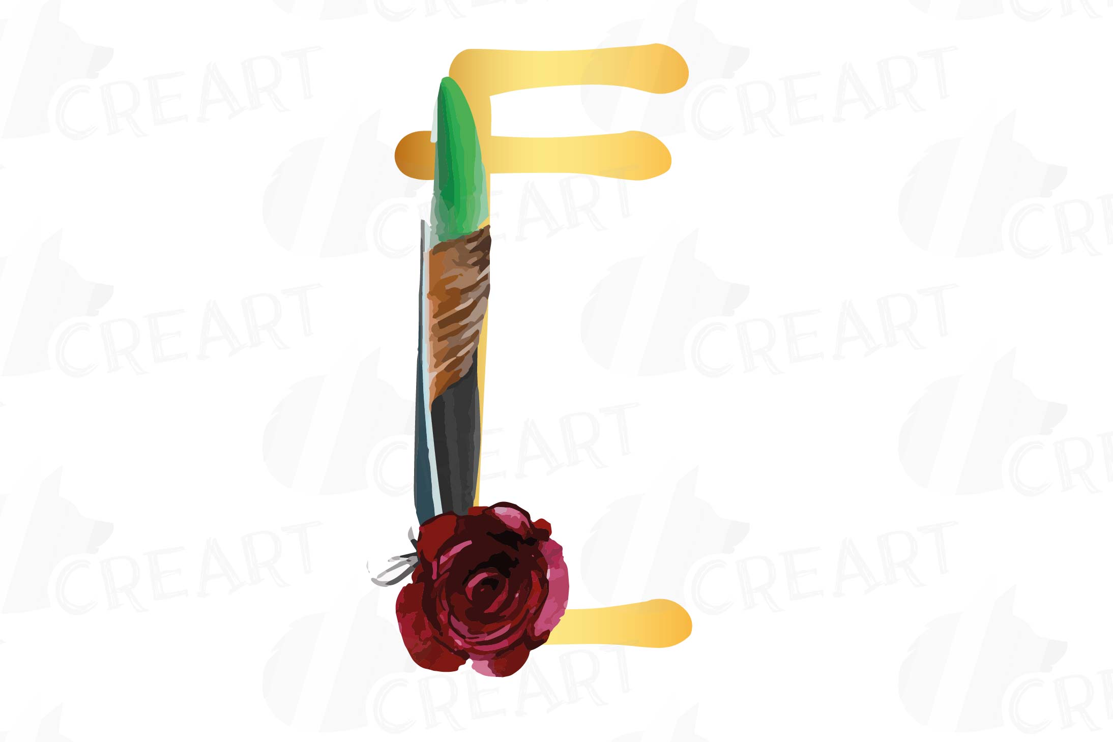 Tribal golden alphabet with feathers clip art, png files