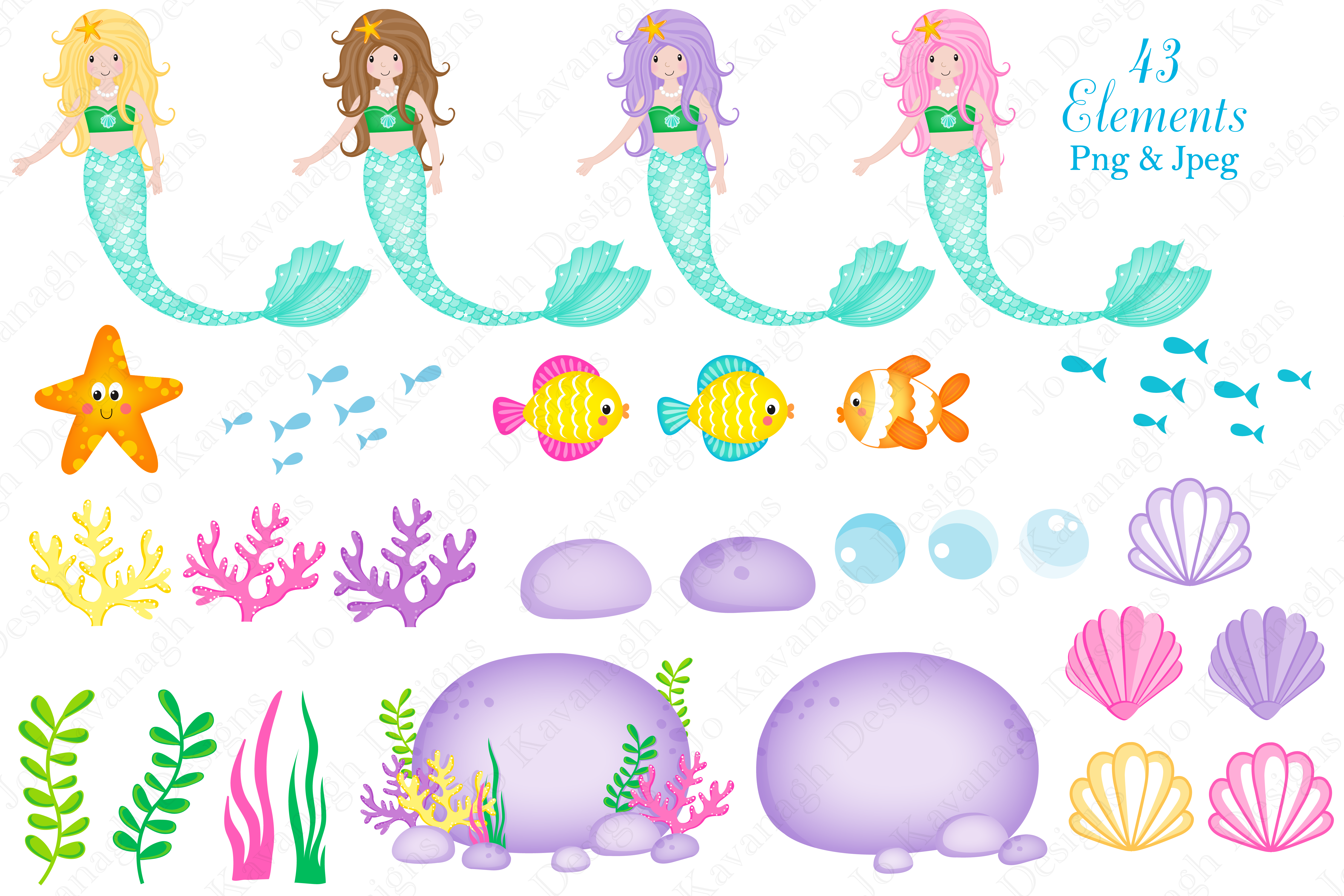 Mermaids, Mermaid graphics & Illustrations, Under the sea