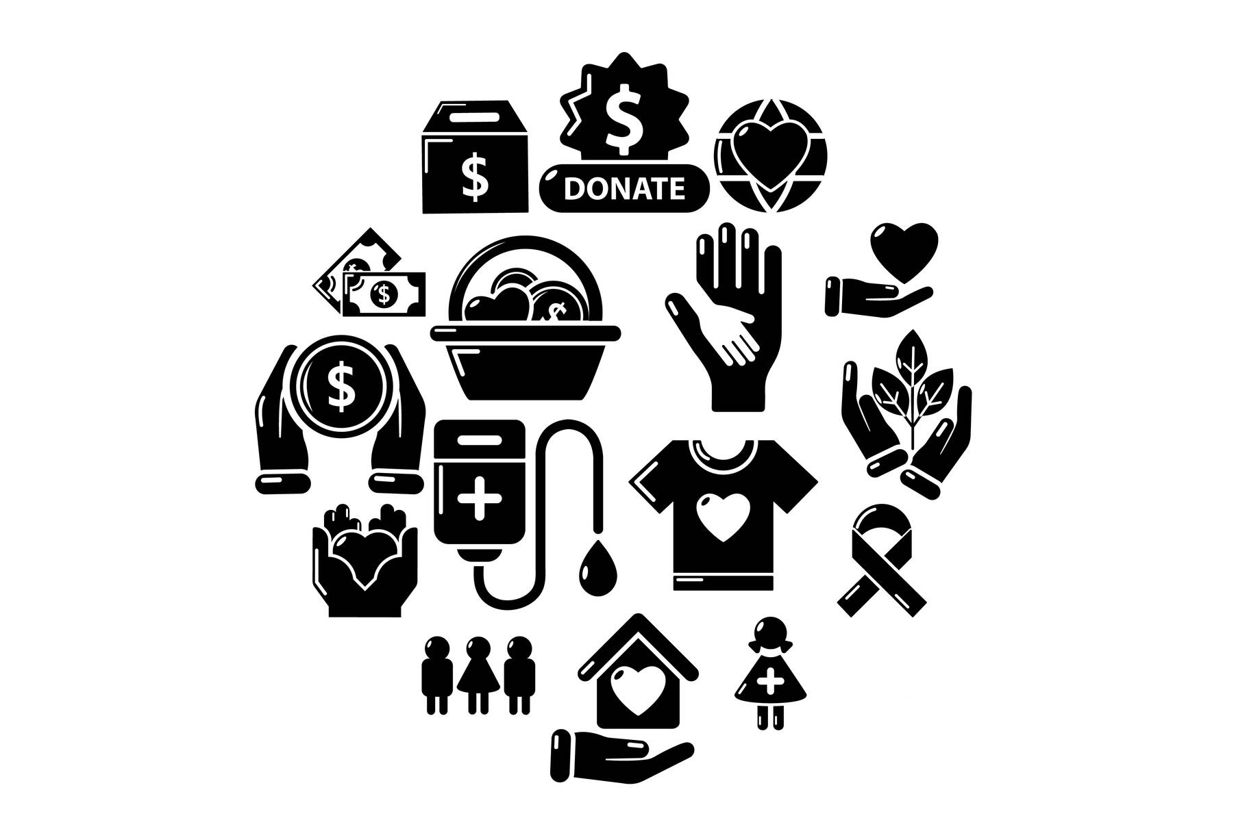 Charity icons set, simple style