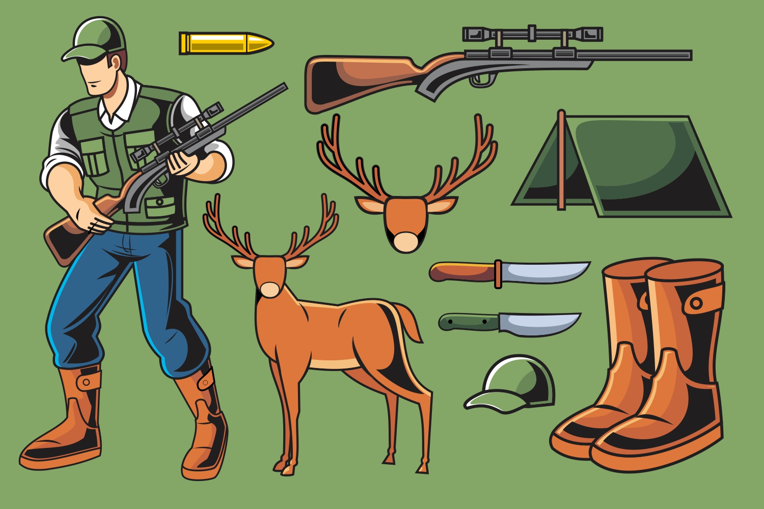 Deer Hunter Vector Pack (41434) | Illustrations | Design Bundles