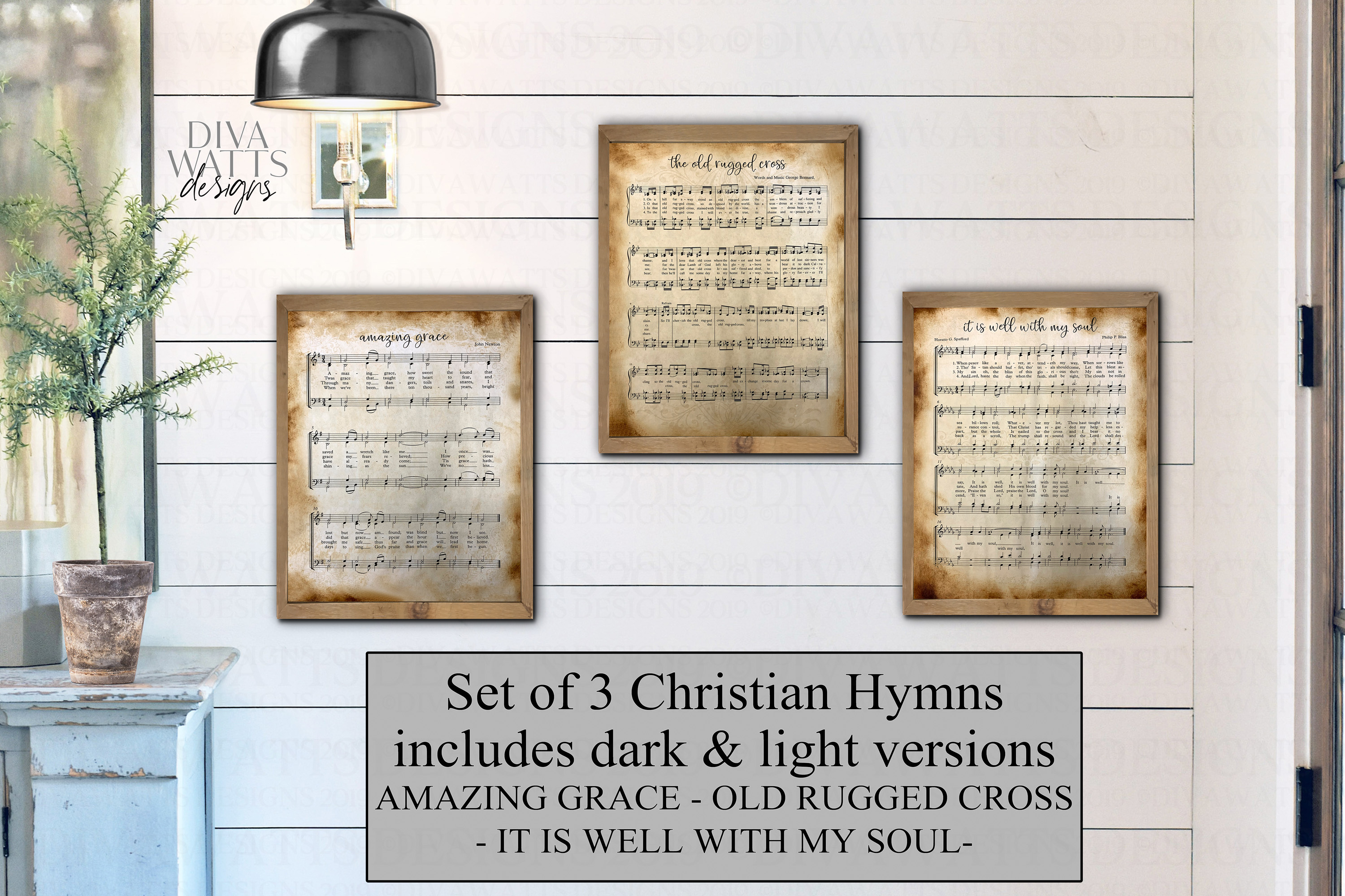 Printable - Set of 3 Christian Hymn Sheet Music Songs Art