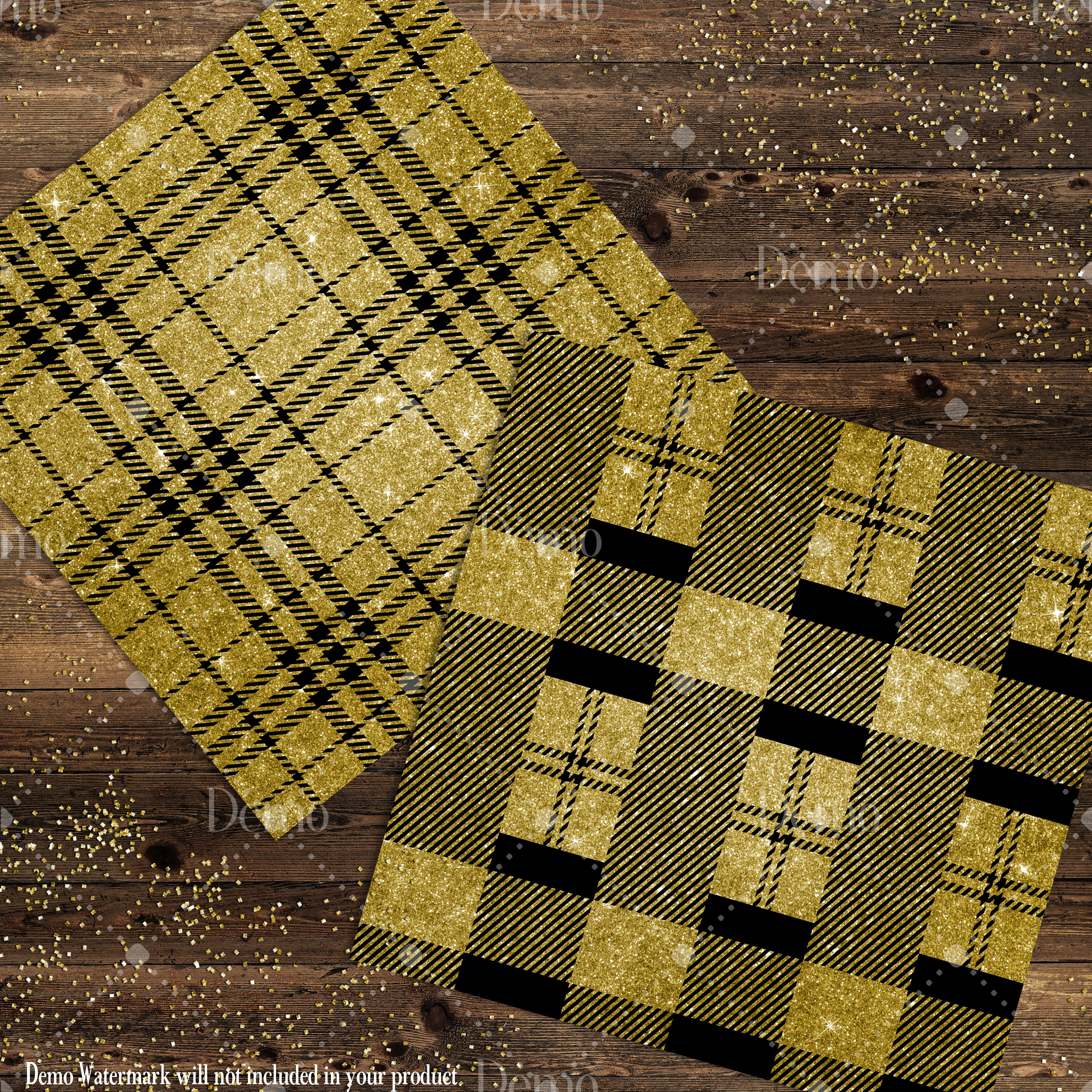 16 Black Gold Glitter Tartan Plaid Gingham Digital Papers