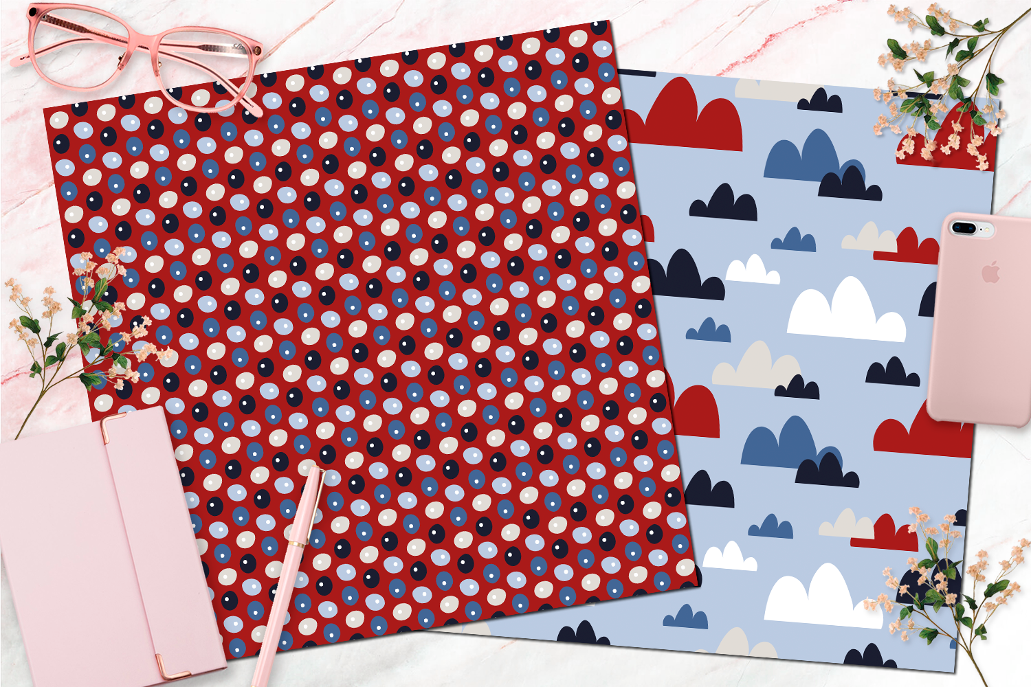 Red, White And Blue Seamless Digital Patterns