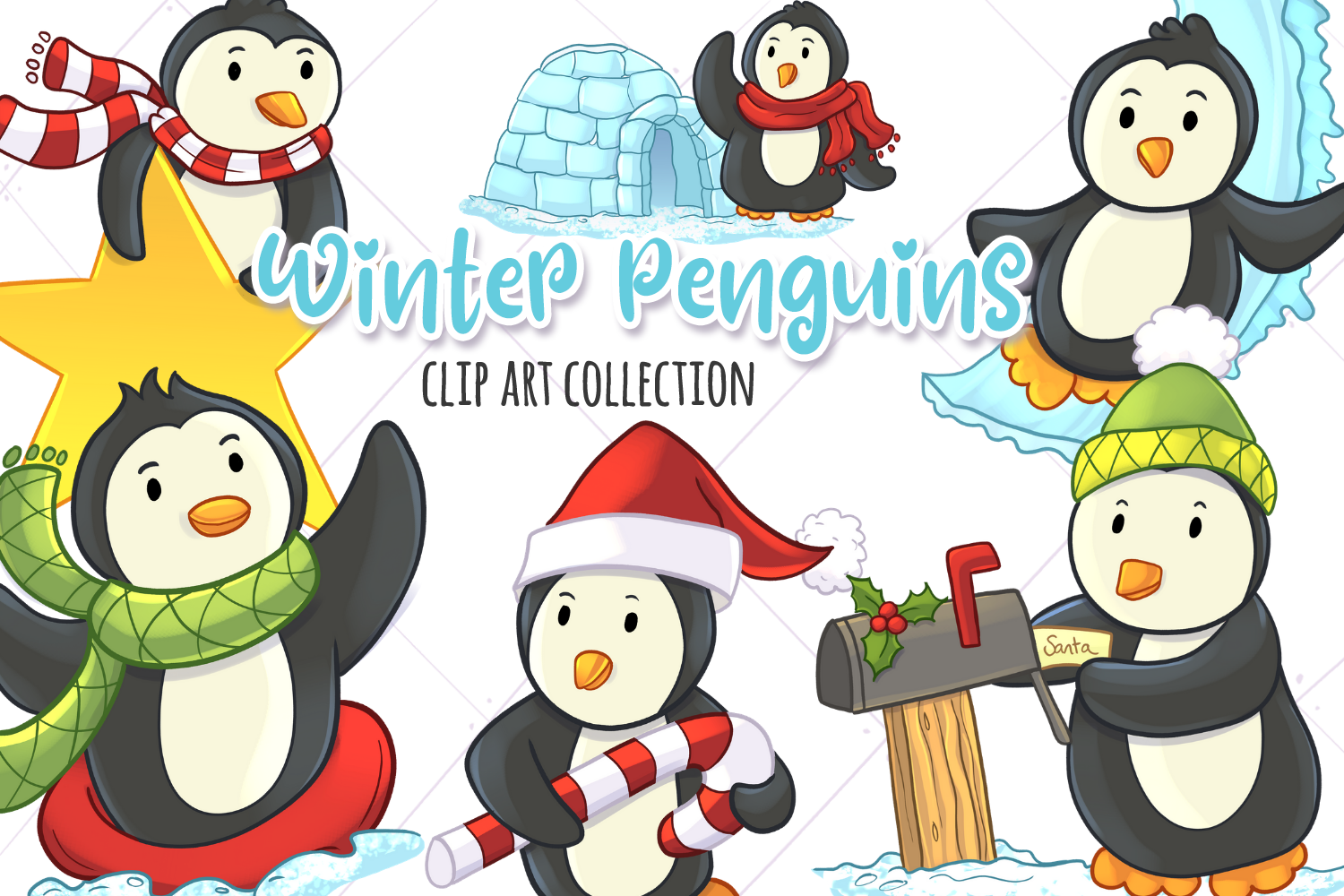 Winter Penguins Clip Art Collection